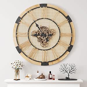 Amazon.com: Large 27 Inch Nature Rattan Wall Clock Battery Operated ...
