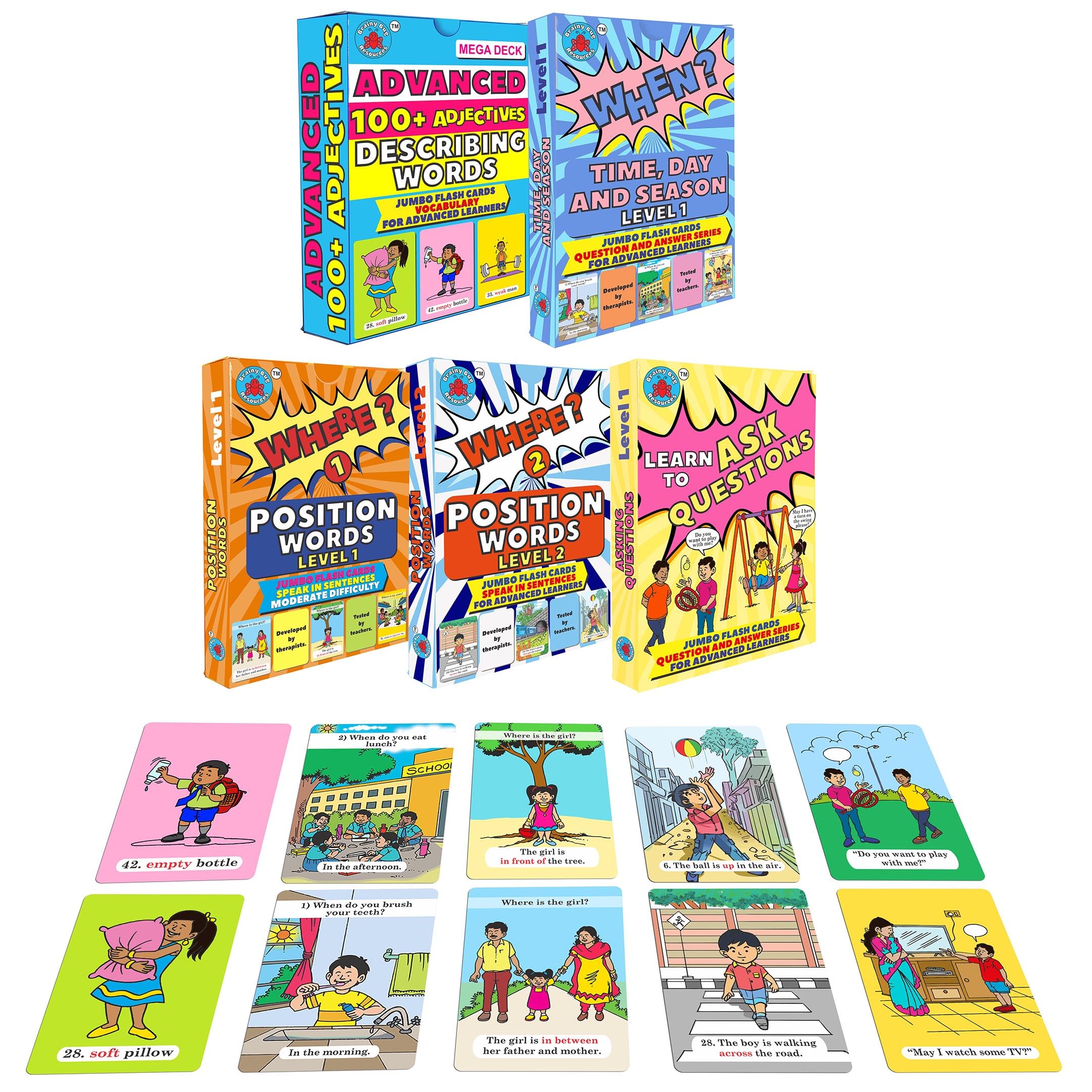 Buy Adjectives, Prepositions (Levels 1 and 2), Answer 'When?' Cards ...