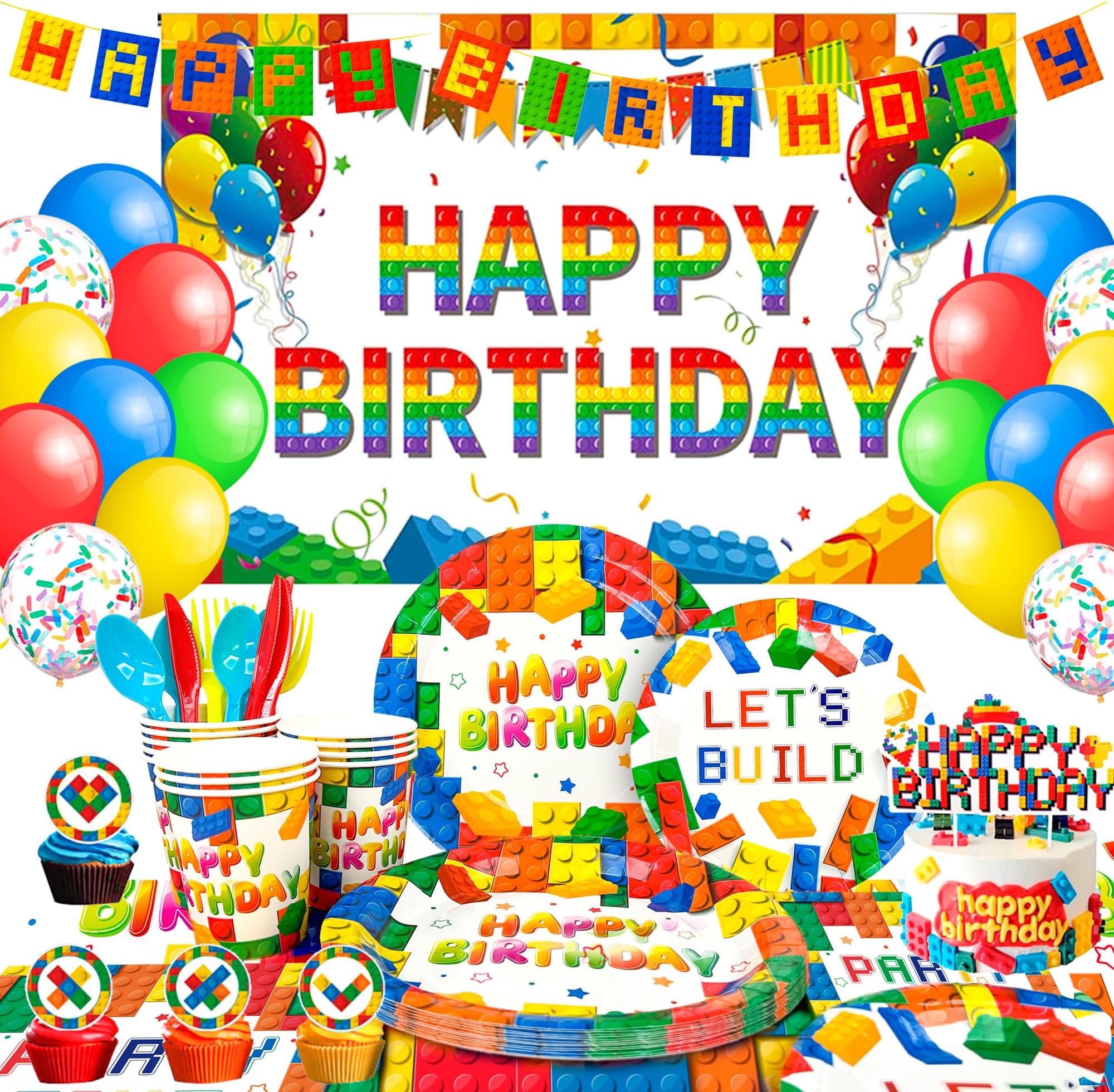 Building Blocks Themed Birthday Party Decorations,114pcs Building Block ...