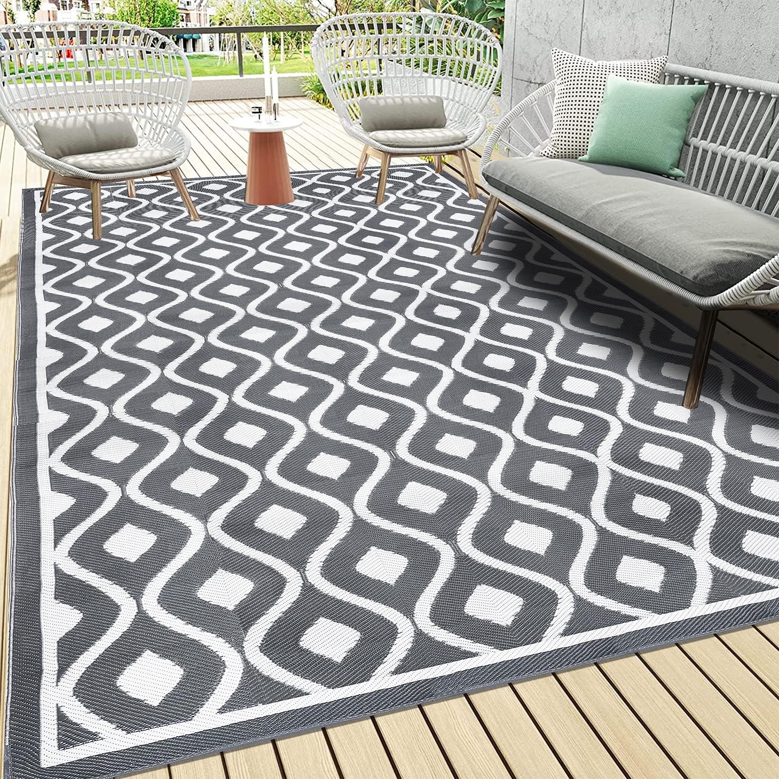 Amazon.com: COCOER-Floral Outdoor Rug 5x7 Waterproof-Reversible Indoor ...