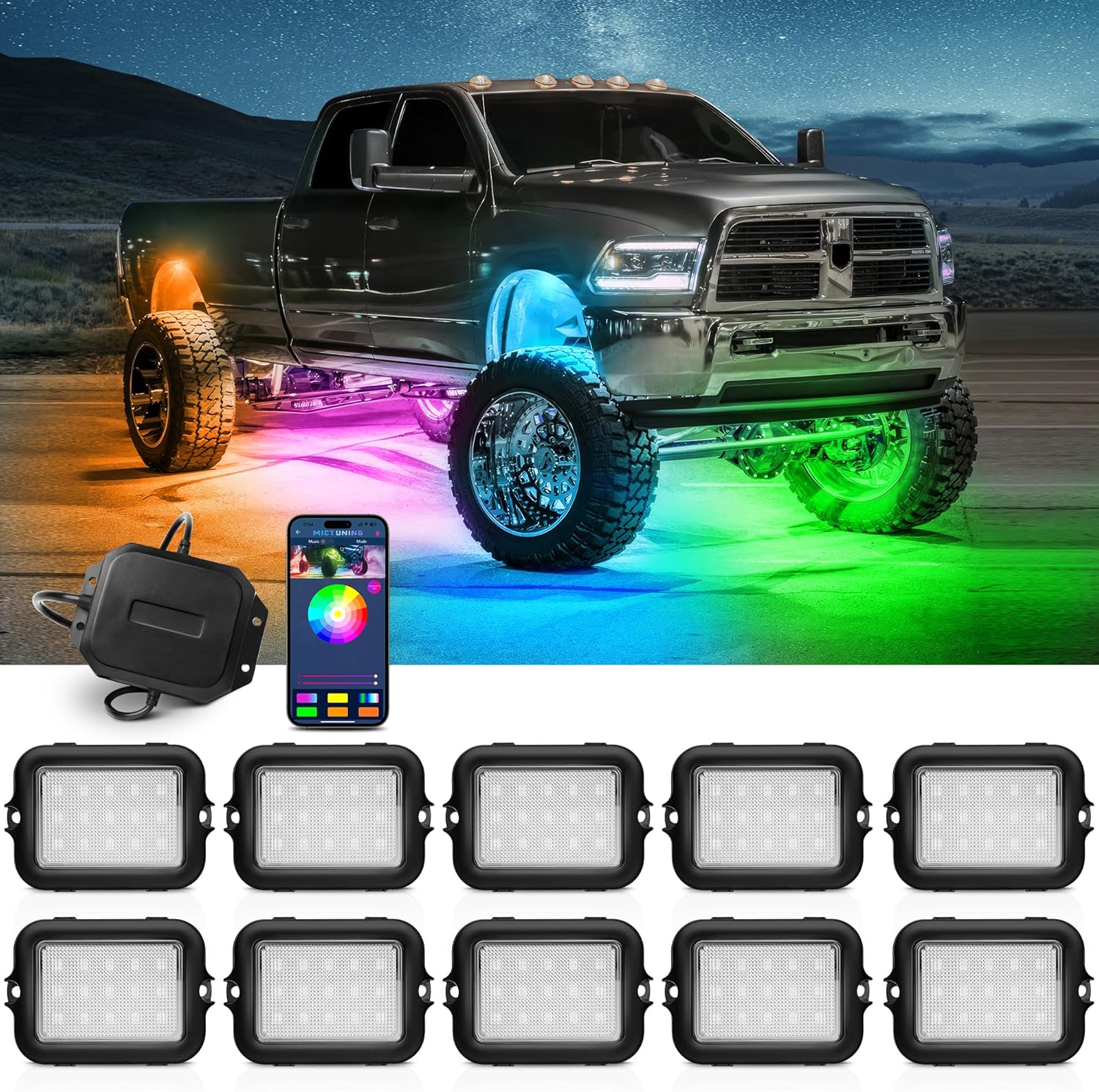 Amazon.com: MICTUNING Y1 RGB+IC Dream Color Rock Lights - Upgraded 10 ...