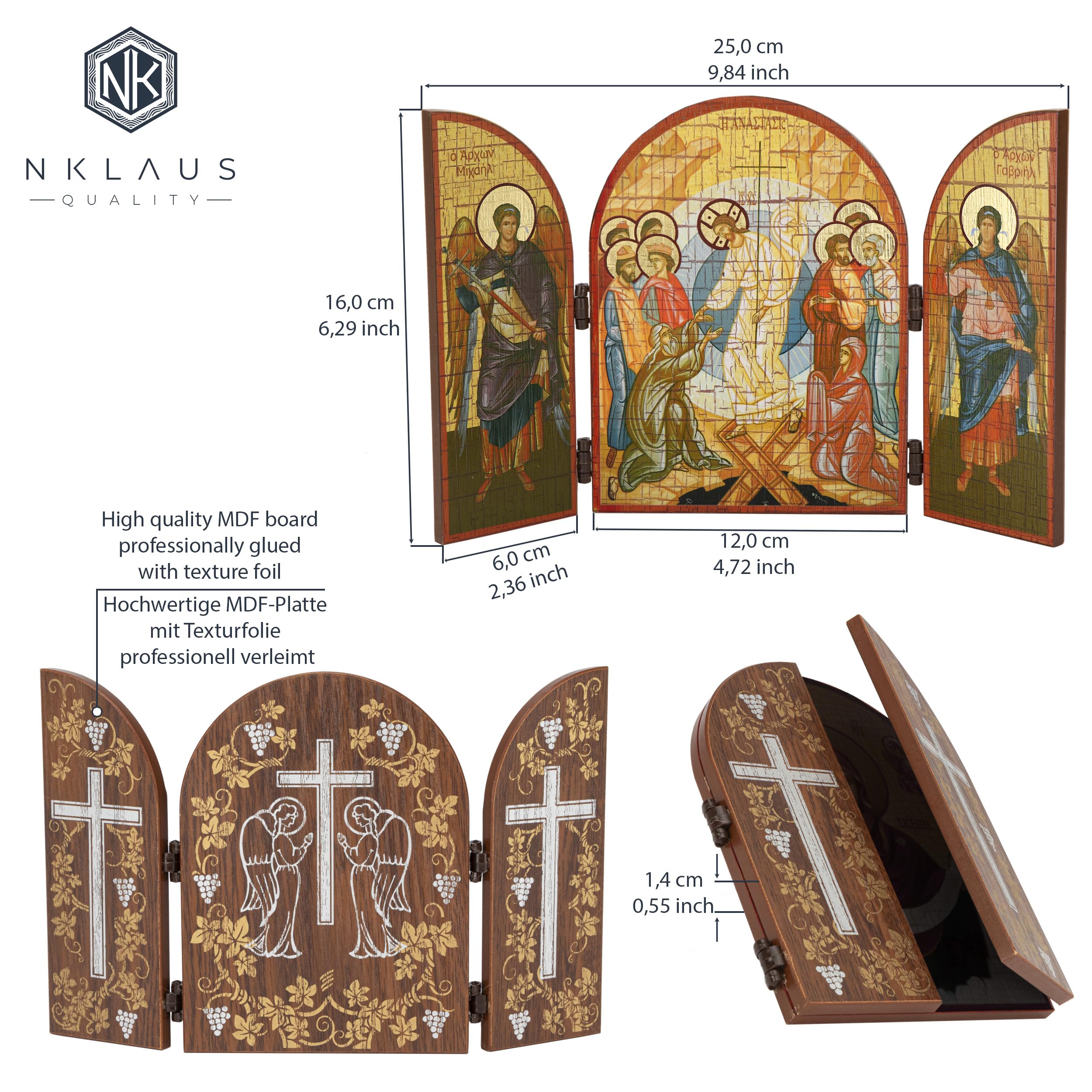NKlaus Resurrection Jesus Christ Easter Icon Triptych Wooden 25 x 16 cm ...