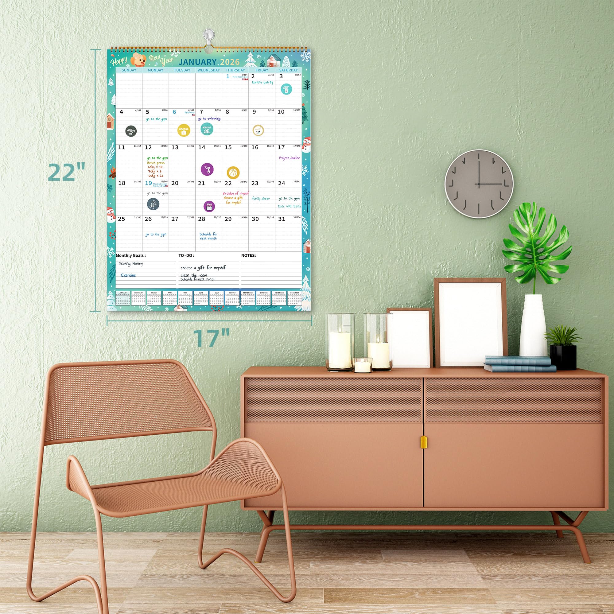 Large Spiral Bound 2025-2026 Monthly Calendar 22x17 Inches Large 2025 ...
