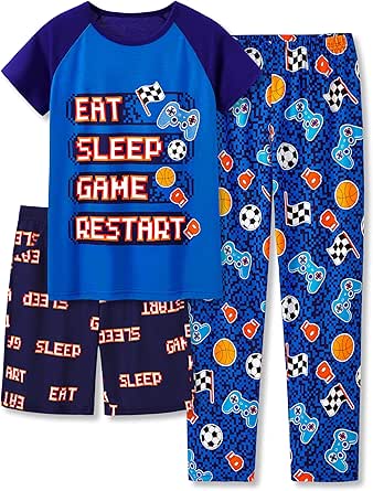 Amazon.com: Beezizac Pajamas For Little Big Boys Cozy 3-Piece Soft Short Sleeves Shorts Set ...