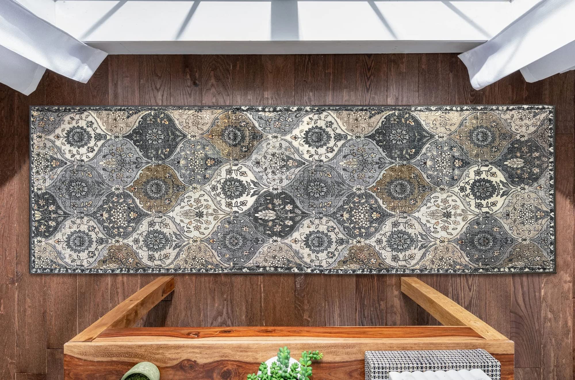 EARTHALL Moroccan Trellis 2x8 Washable Runner Rug Grey Bathroom Runner ...