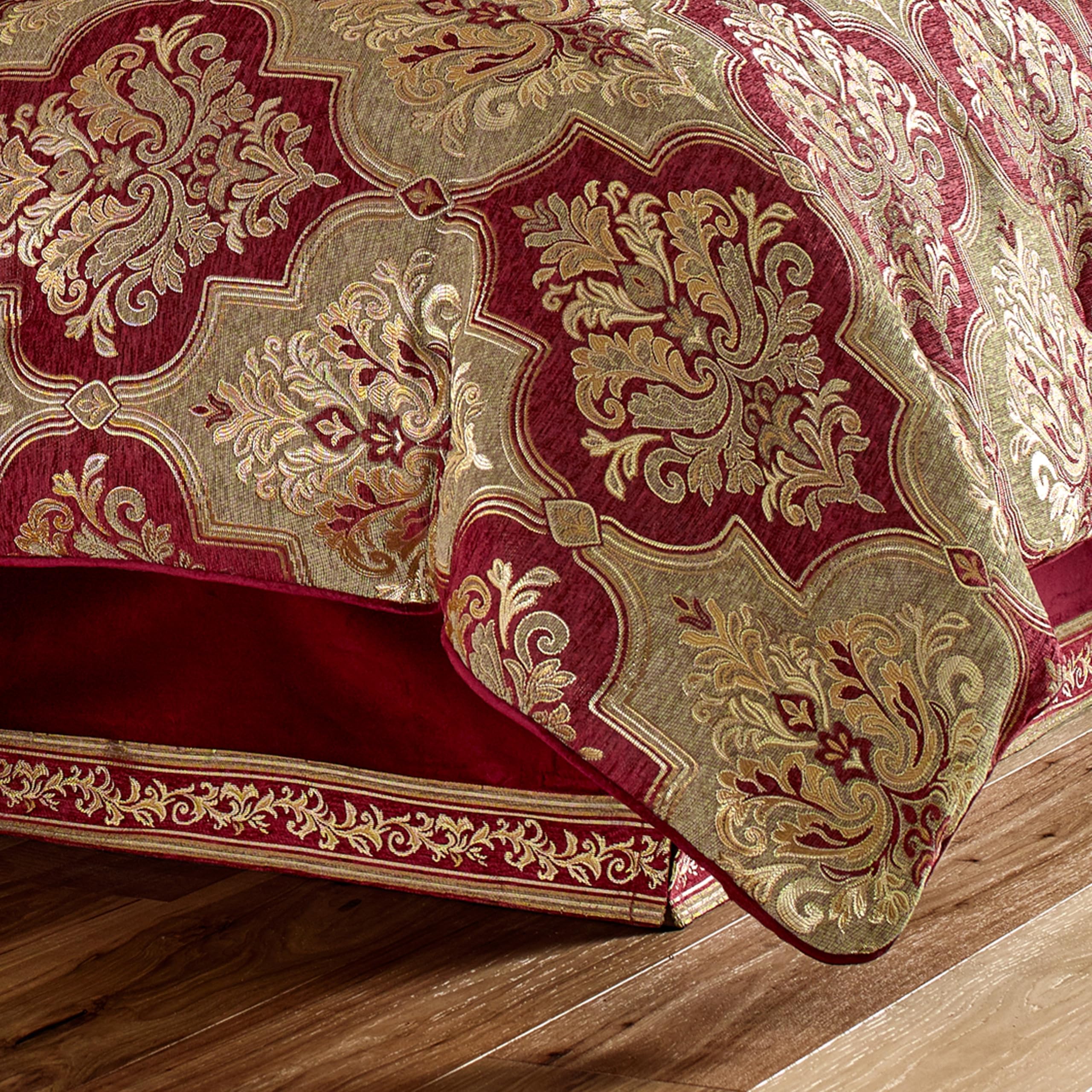 J Queen New York Maribella Crimson Chenille Damask Gold Bedding