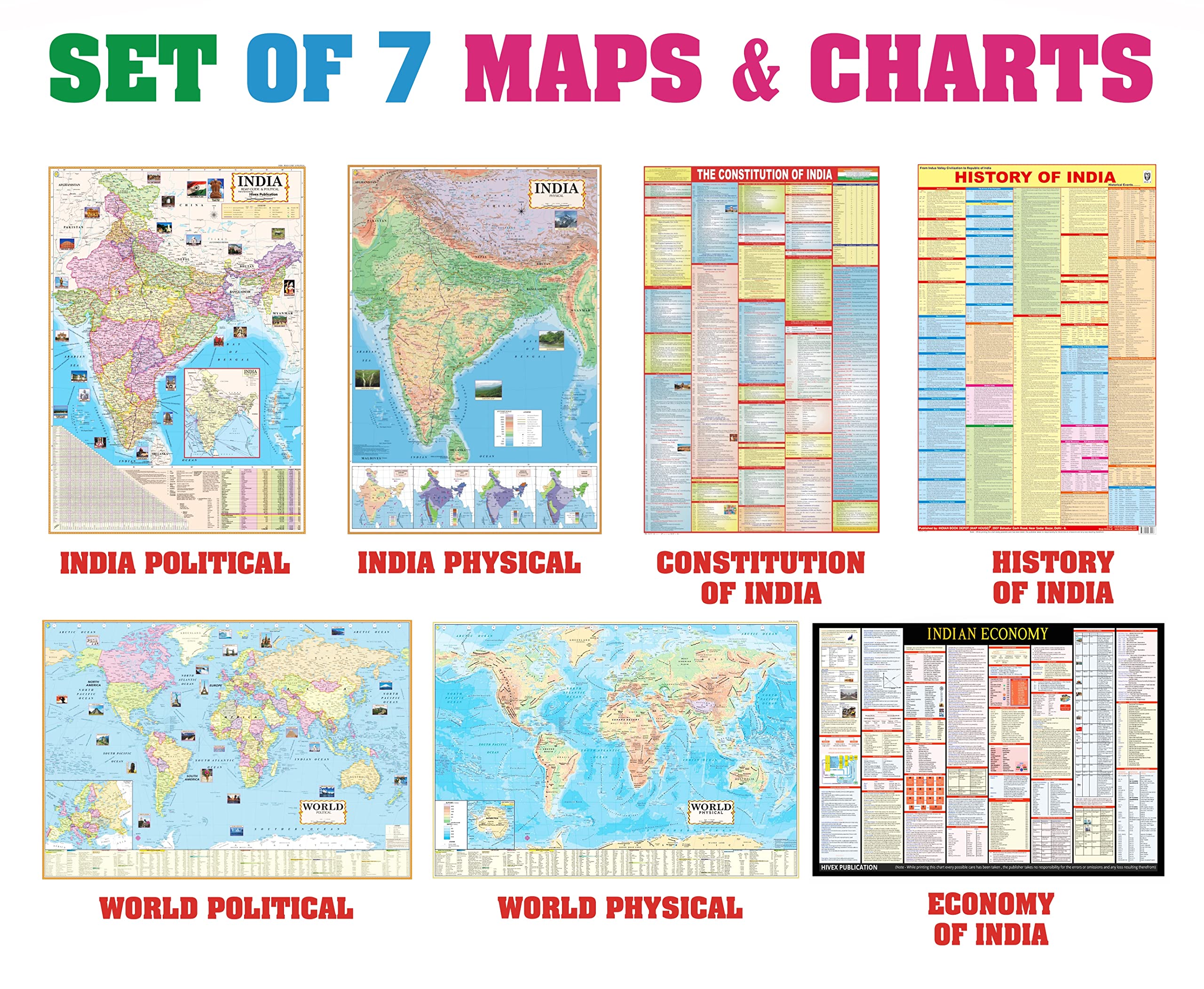 Buy India & World (Both Political & Physical) with Constitution of India Chart, History ...