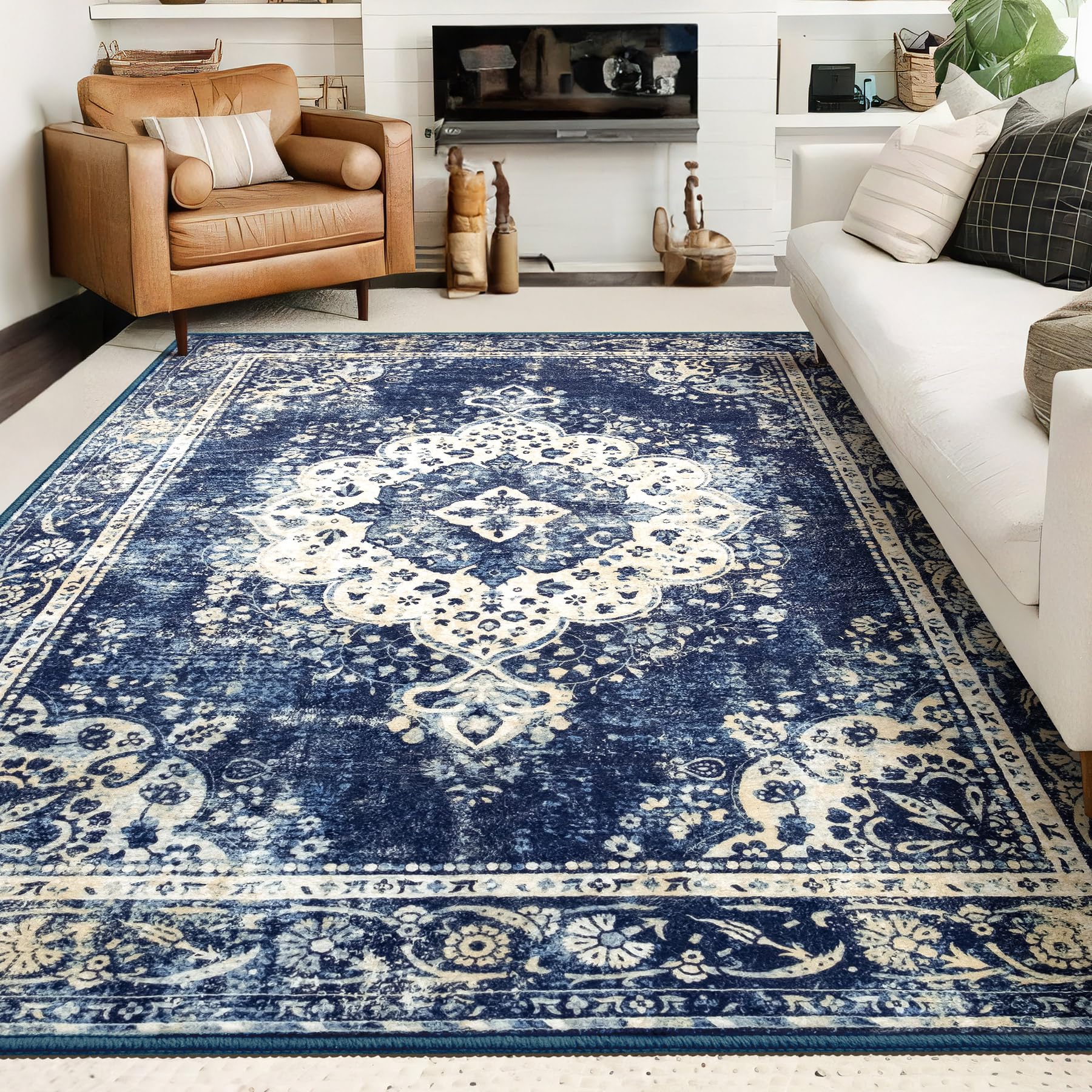 8x10 Area Rugs for Living Room Blue Boho Rug Vintage Rug Non-Slip ...