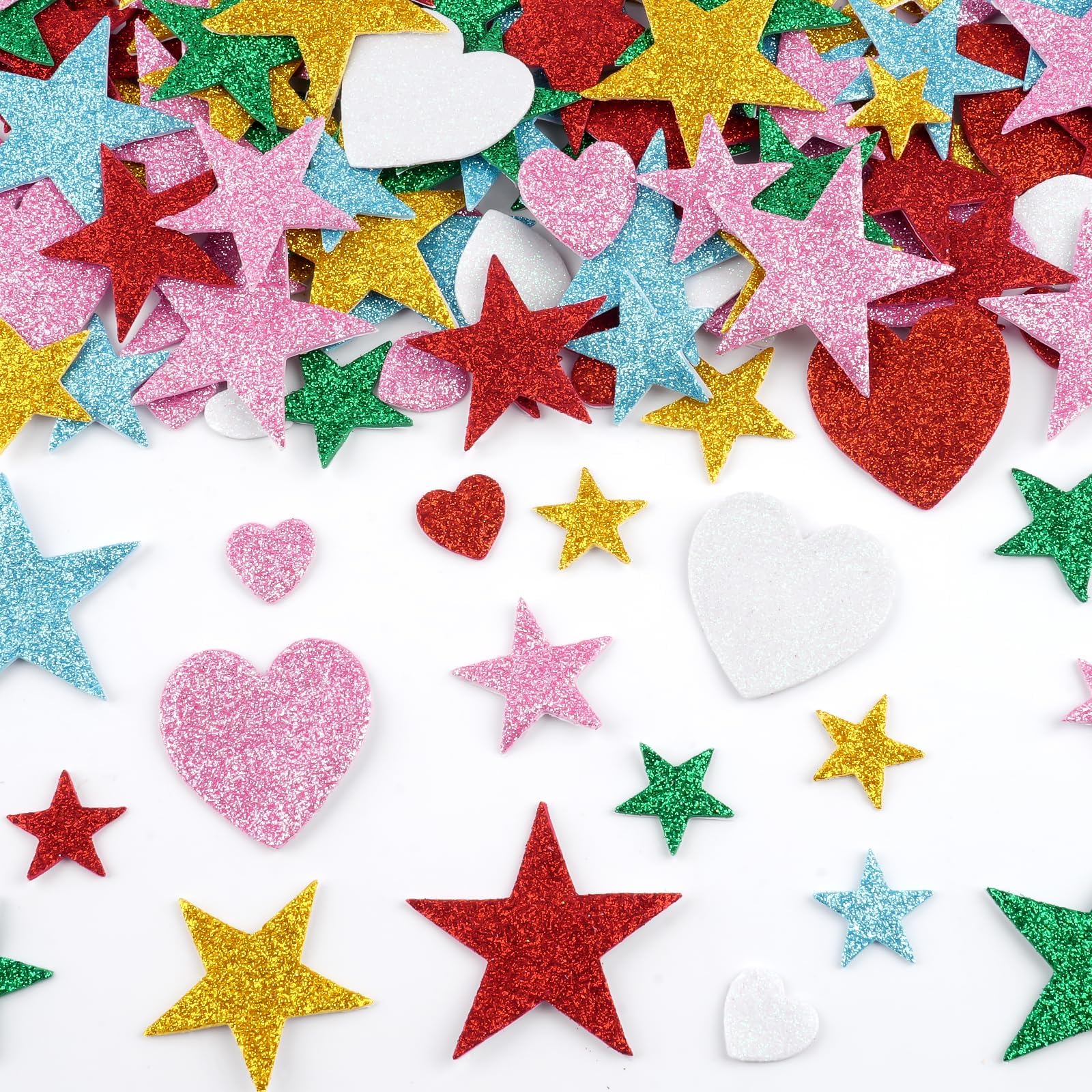 Self-Adhesive Glitter Foam Stickers - Heart & Star Shapes, Sparkly ...
