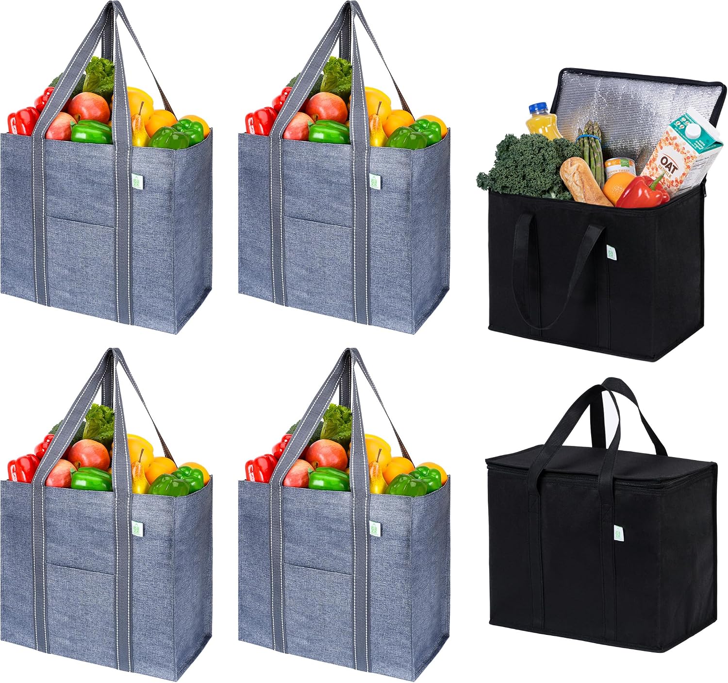 Amazon.com: VENO 6 Pack Heavy-Duty Reusable Grocery Shopping Bags (4 ...