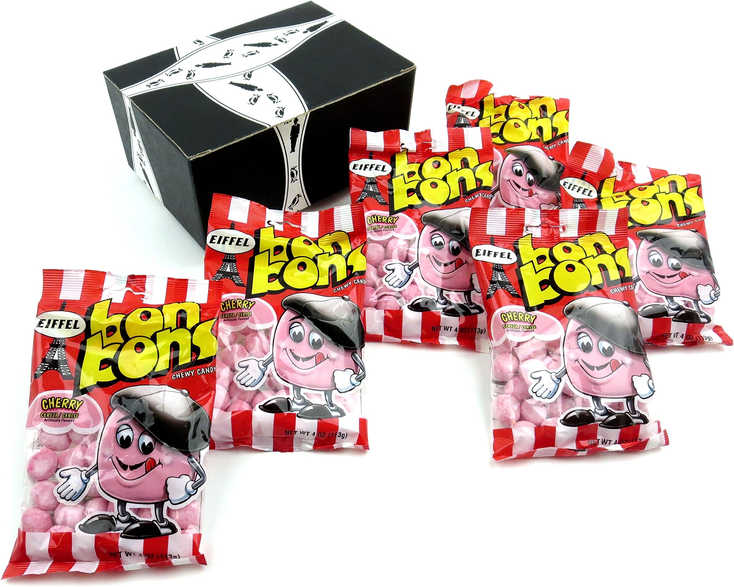 Amazon.com : Eiffel Cherry Bon Bons Chewy Candy, 4 oz Bags in a ...