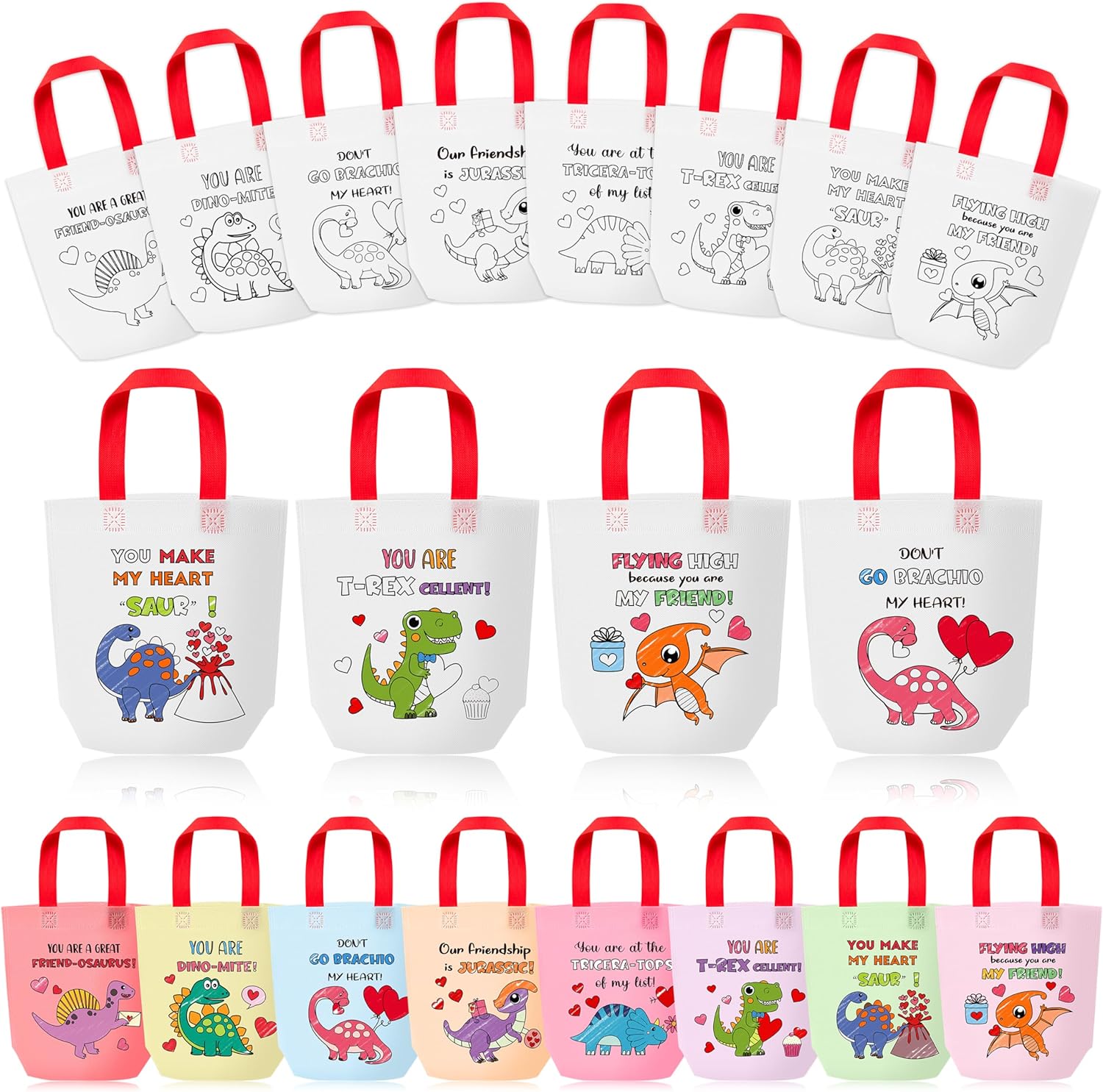 Amazon.com: Valentine Coloring Goodie Bags for Kids - 24Pcs Dinosaur ...