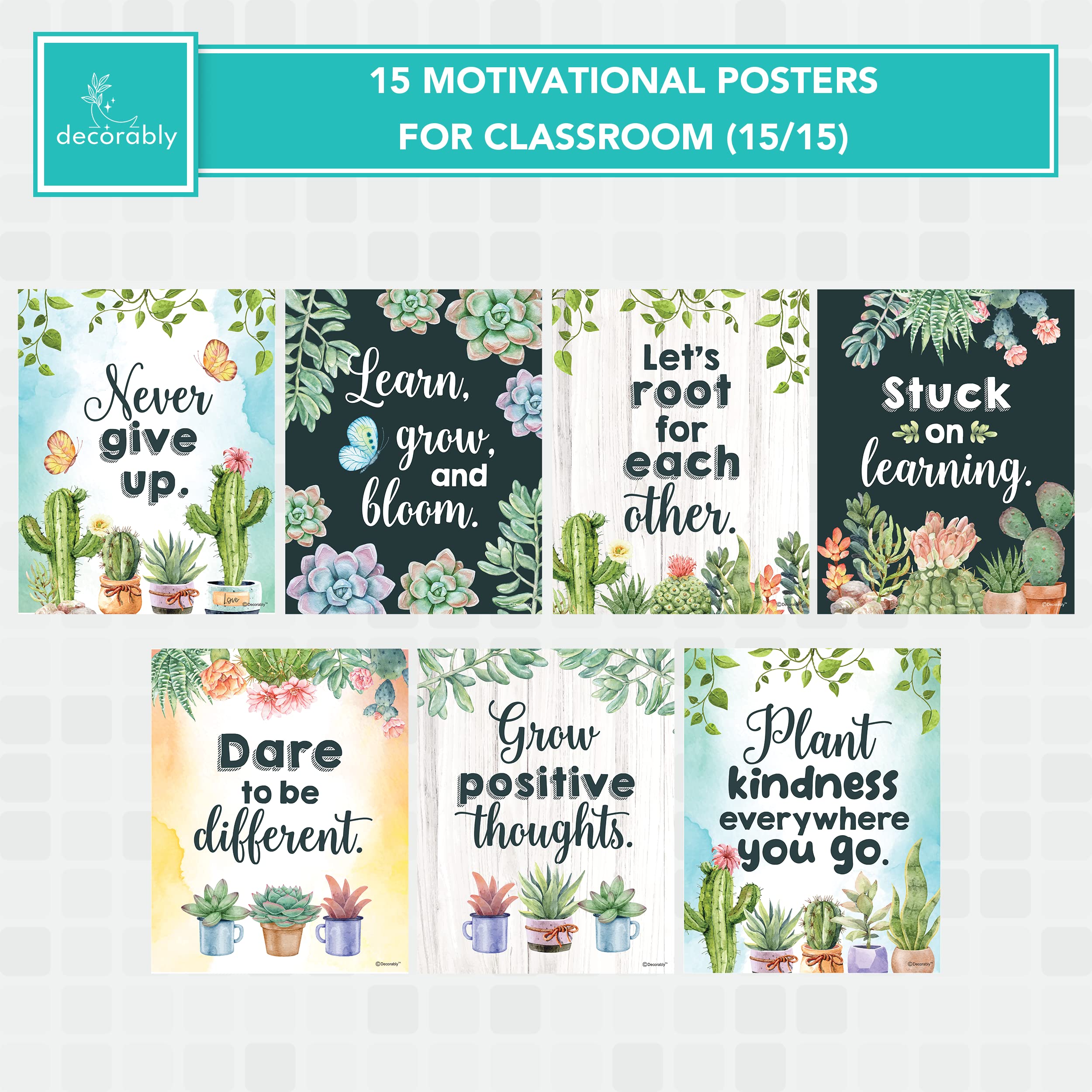 Snapklik.com : Decorably Motivational Posters For Classroom - 15 Cactus Classroom Decor