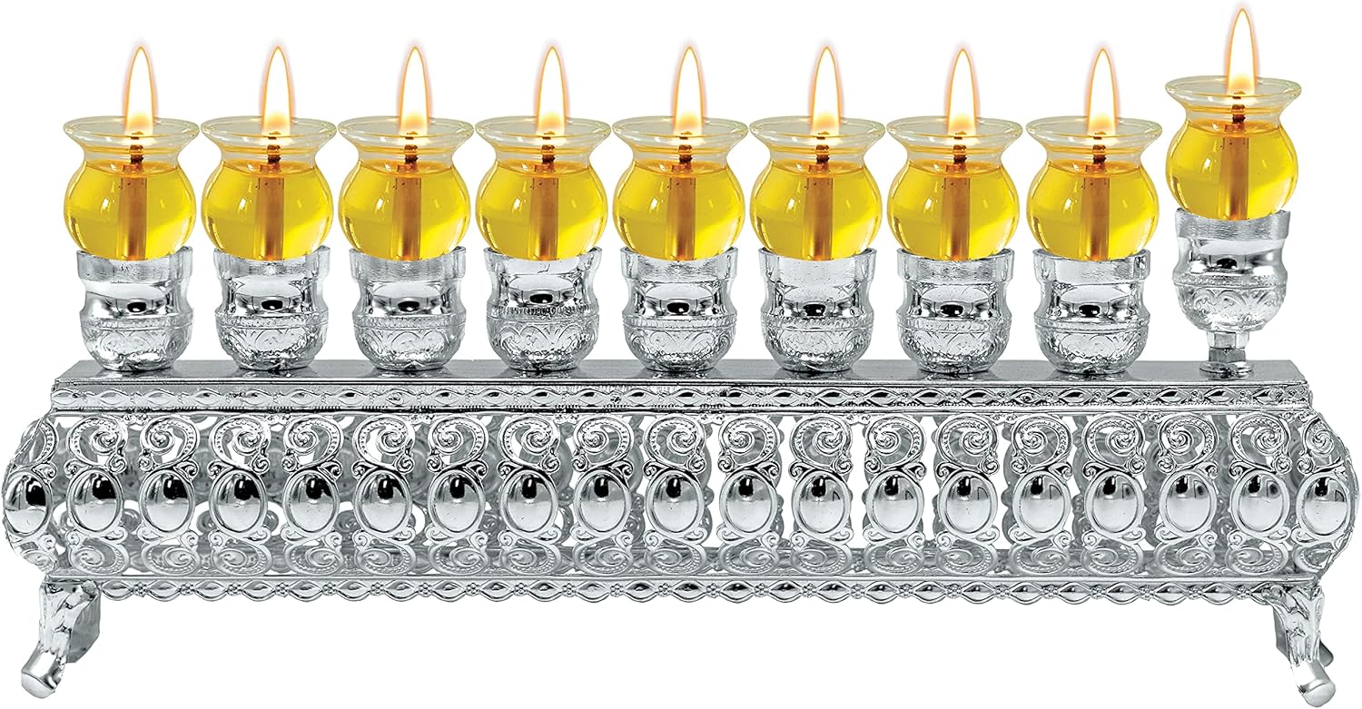 Amazon.com: Ner Mitzvah Silver Plated Oil Wall Menorah, Fits Standard ...