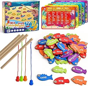 Amazon.com: Coogam Wooden Magnetic Fishing Sight Words Game Learning ...
