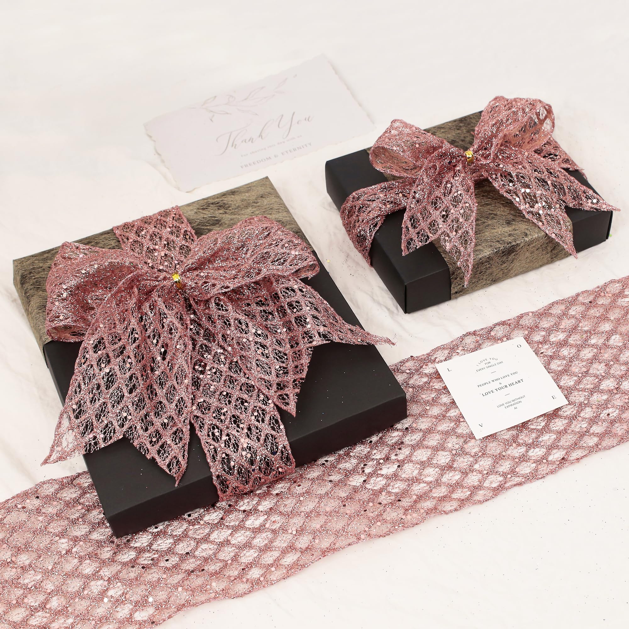 Snapklik.com : 6" Rose Gold Christmas Ribbon, Rose Gold Glitter Mesh ...