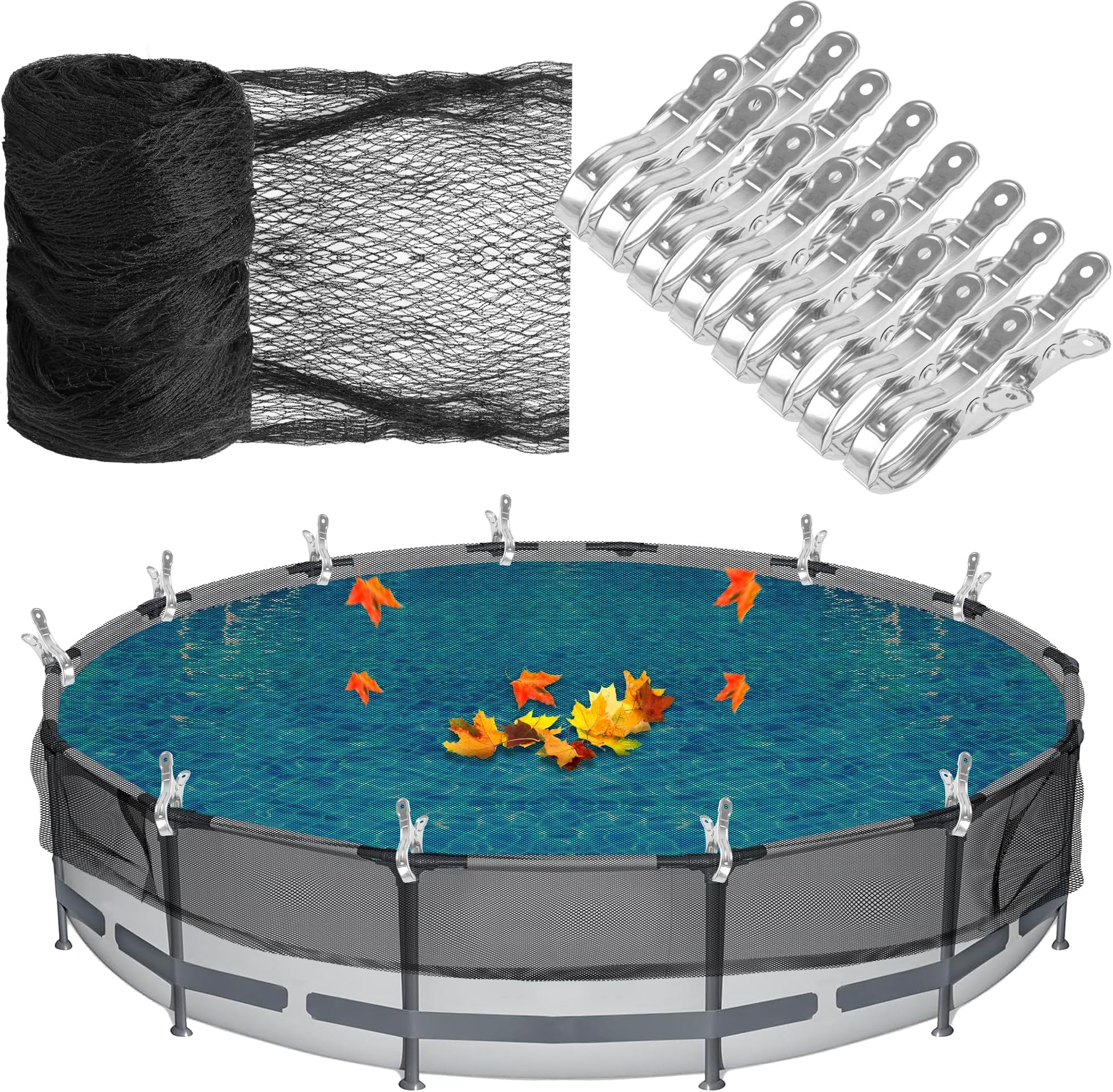 Amazon.com : Adnee 27X27 Ft Round Swimming Pool Leaf Net Cover,Pool ...