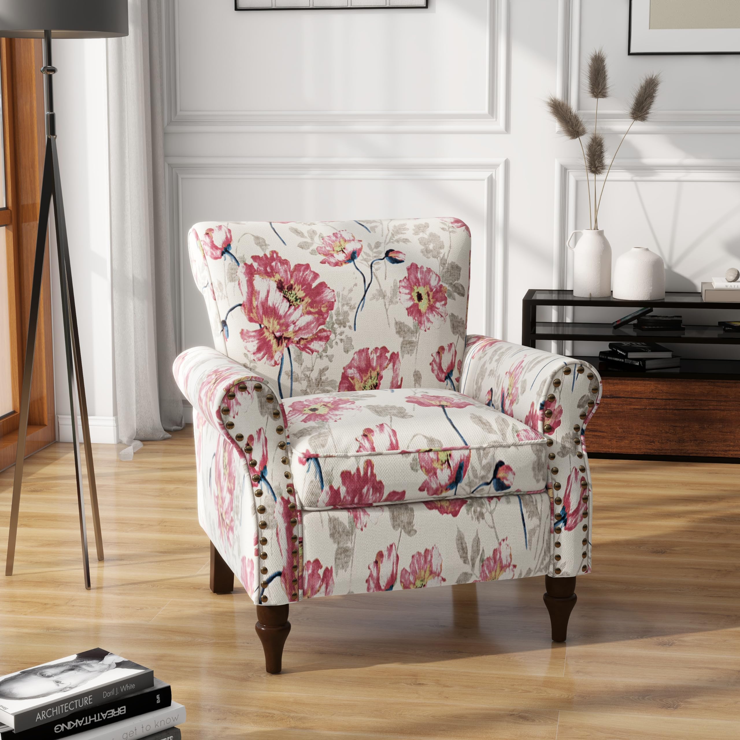 Amazon.com: UIXE Floral Pattern Accent Chair, Modern Arm Club Chairs ...