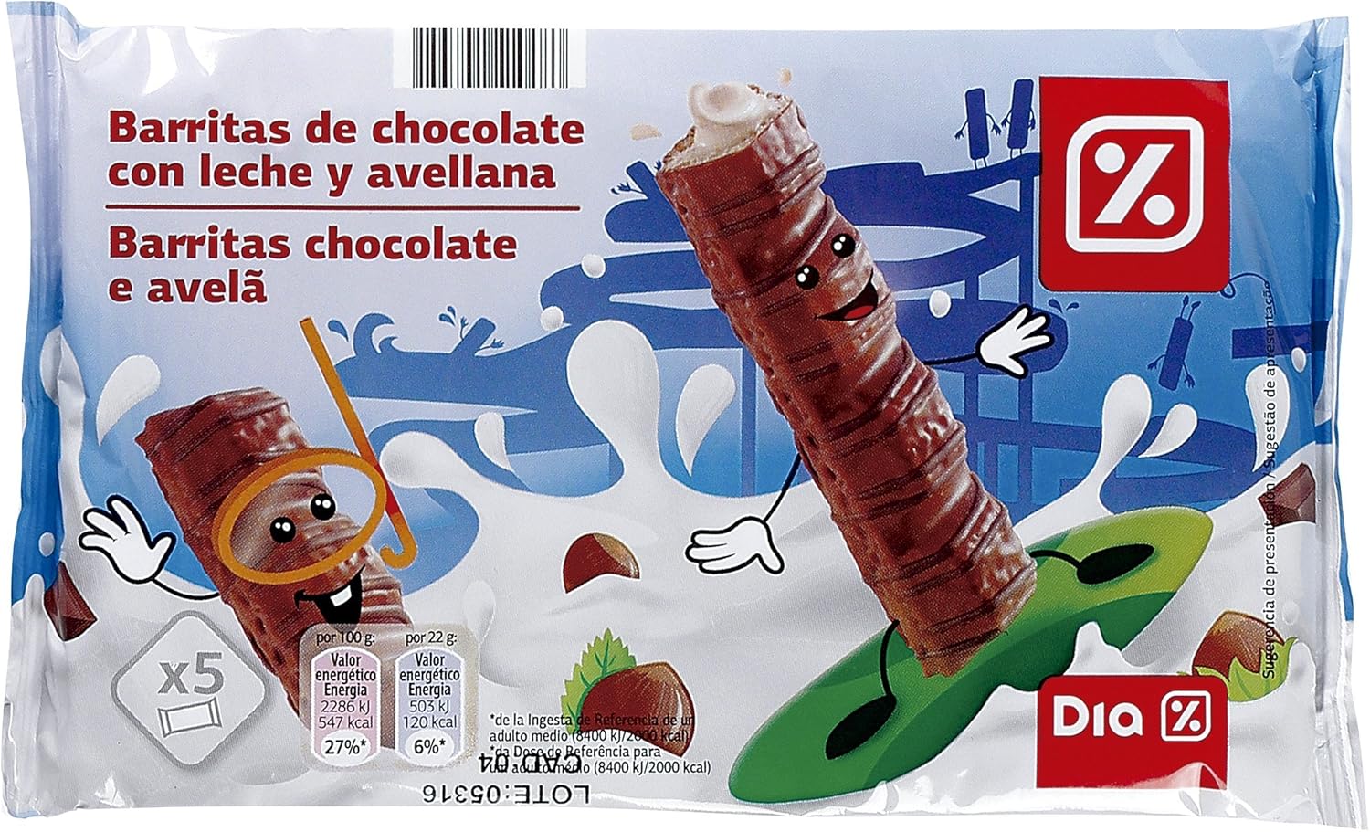 DIA barritas de chocolate con leche y avellanas paquete 110 gr : Amazon ...