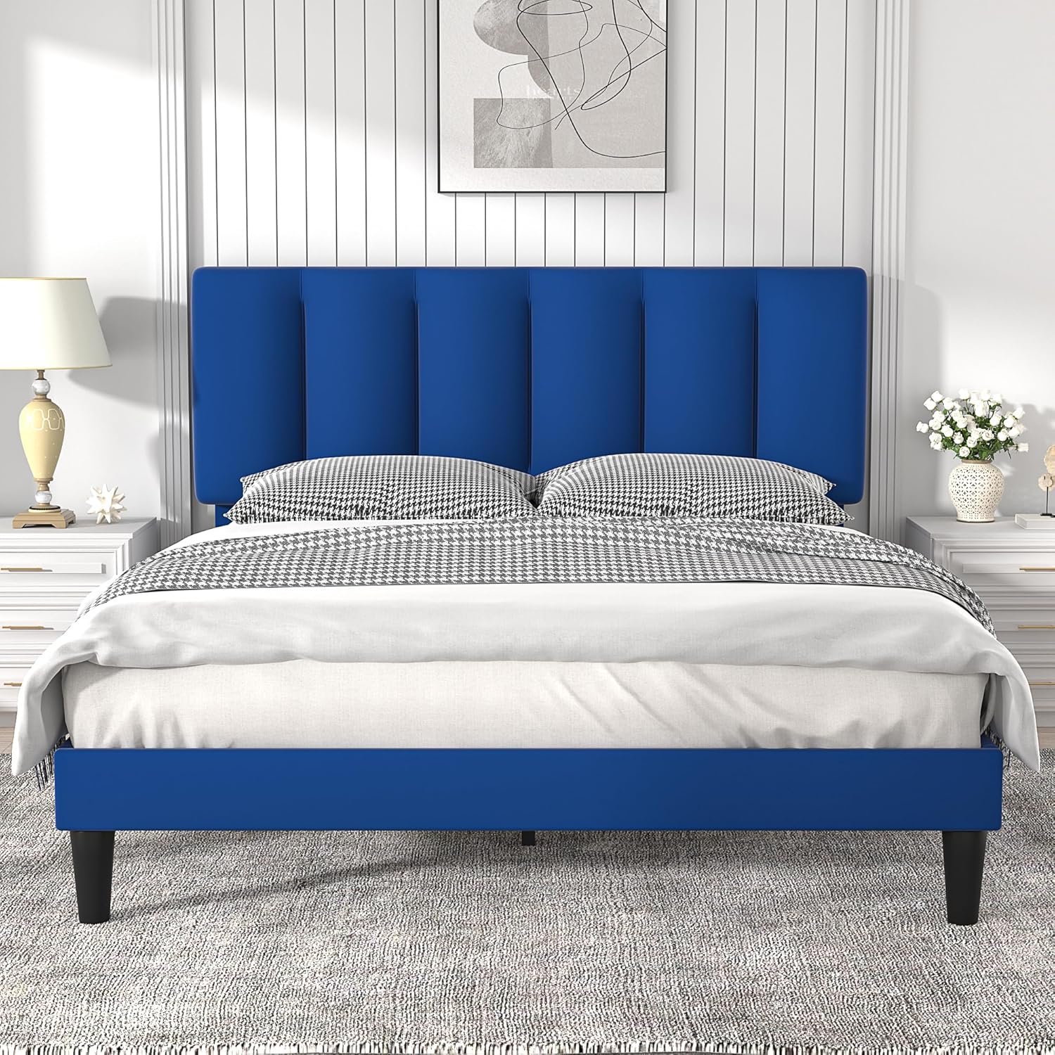 Amazon.com: VECELO Full Size Bed Frame, Upholstered Platform Bedframe ...