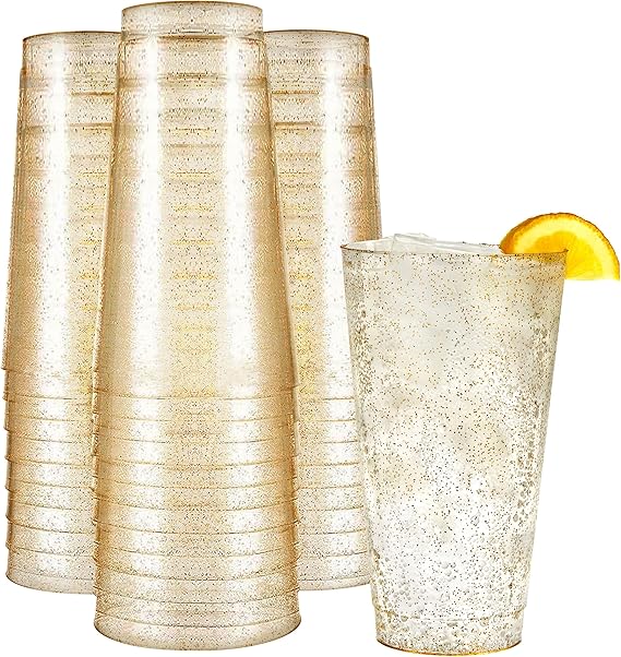 Amazon.com: R-kay 16 oz Gold Glitter Plastic Cups For Party - 50 Pack ...