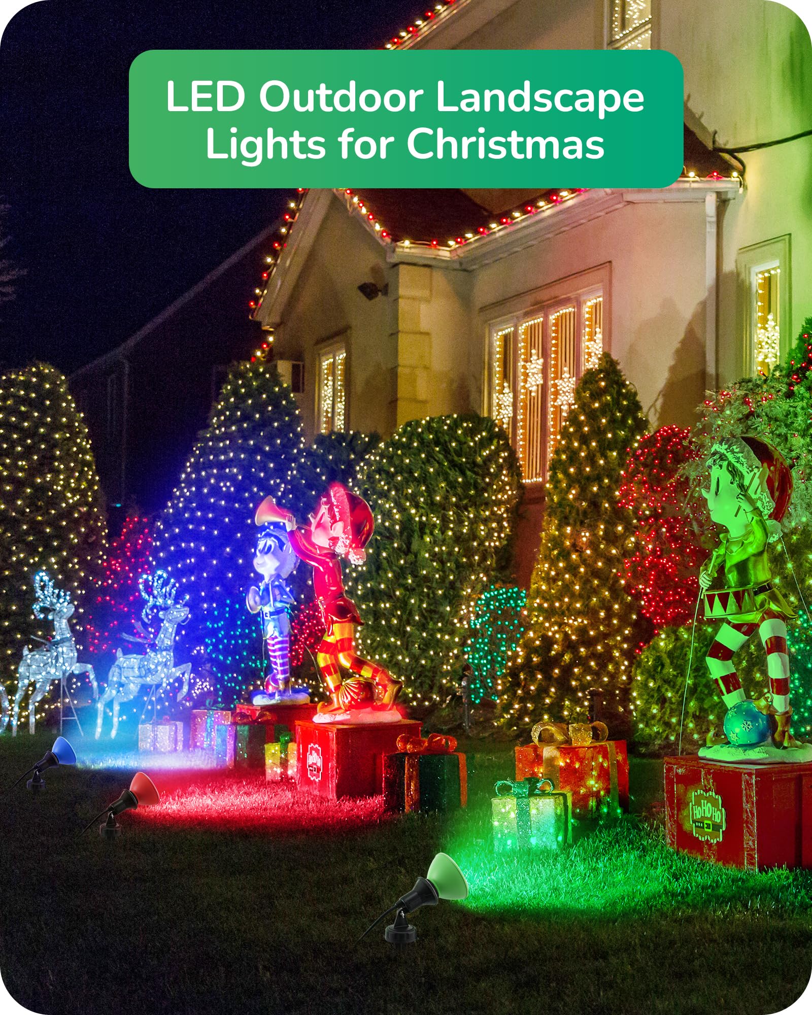 EDISHINE 120V Christmas Spotlights Outdoor, Plug in Outdoor Flood Stake Lights, Waterproof ...