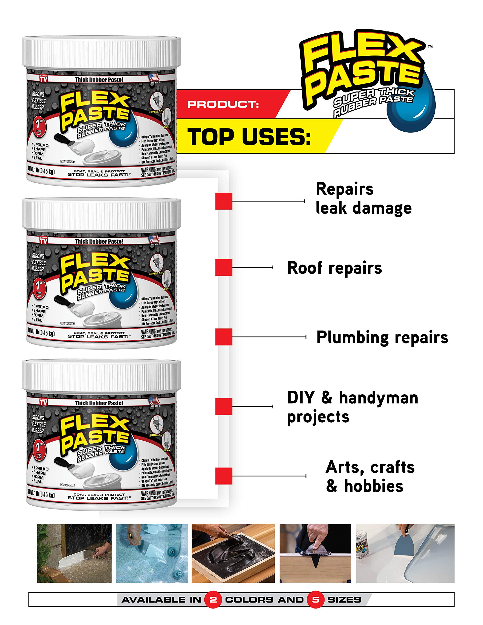 Snapklik.com : Flex Paste, 1 Lb Can, Black, Waterproof Paintable Putty, Spackle Sealant, Fill ...