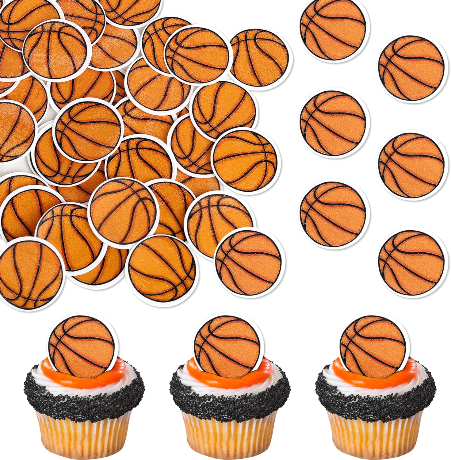 Amazon.com: 48 Pack Edible Basketball Cupcake Toppers Star Sports Ball ...
