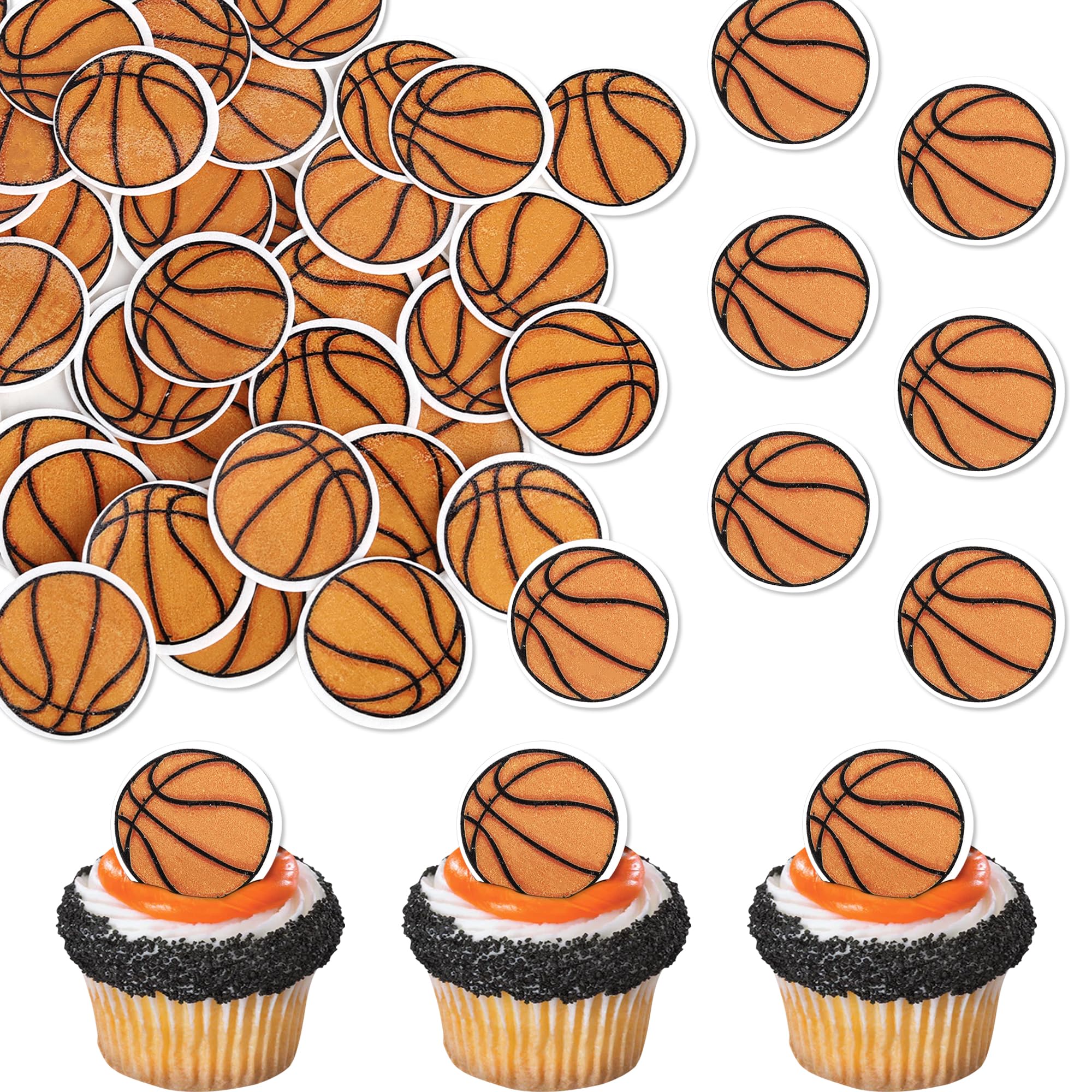Amazon.com: 48 Pack Edible Basketball Cupcake Toppers Star Sports Ball ...