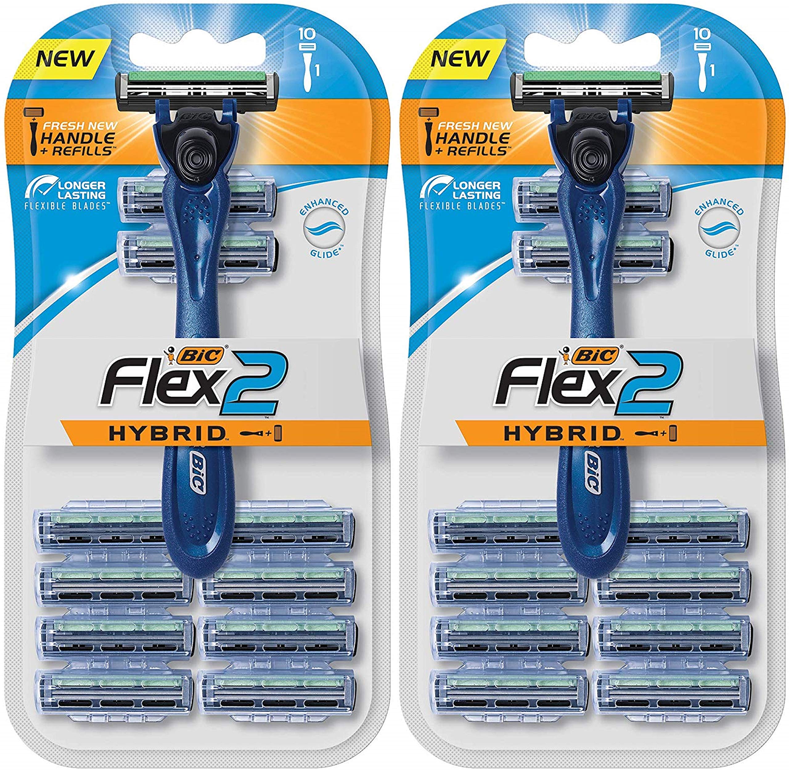 Bic Flex 2 Hybrid Razor - 1 Handle & 10 Cartridges Per Package - Pack ...