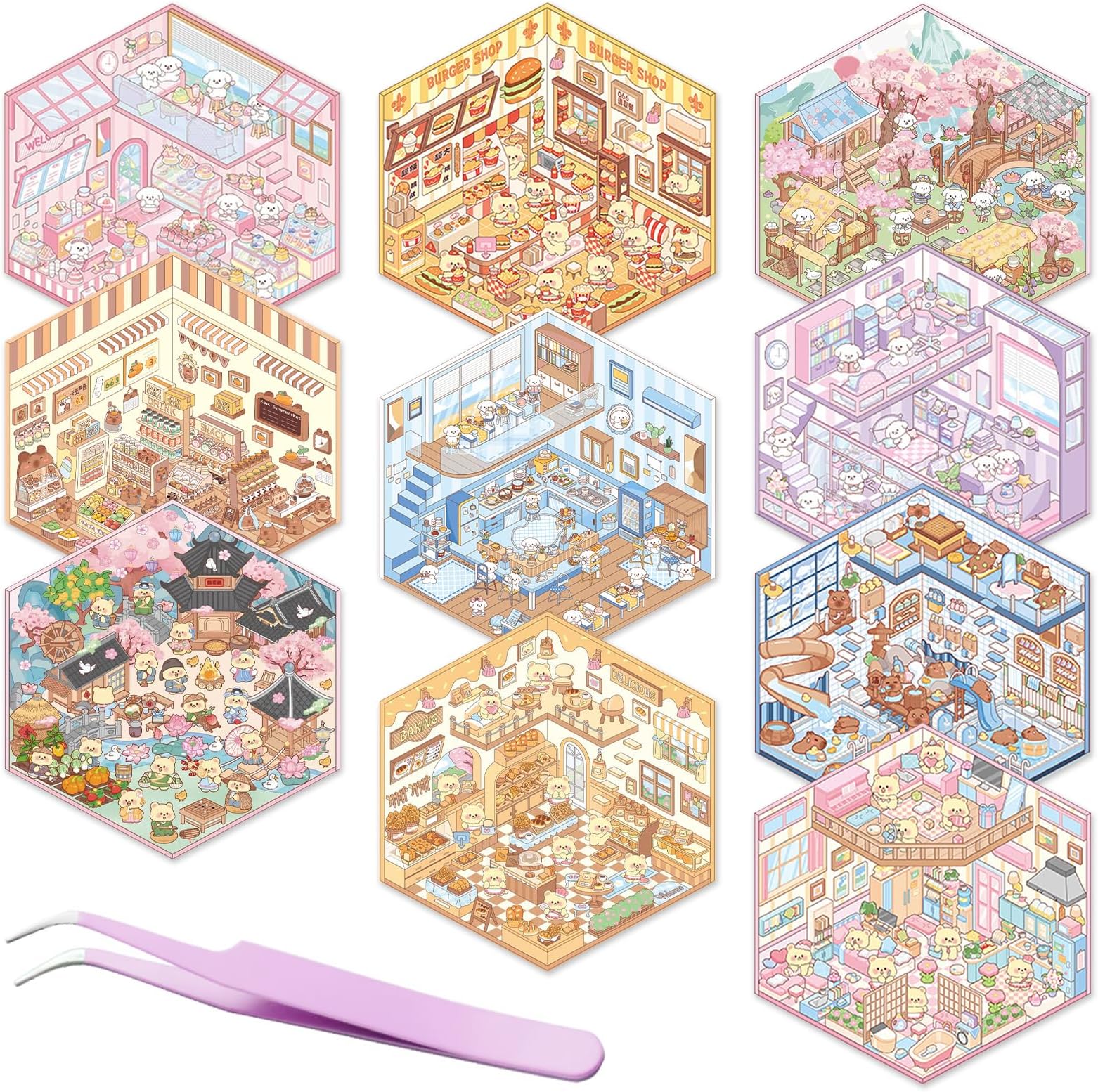 Amazon.com: 3D House Stickers, 4 Sets Cute Scene Make Stickers 3D ...