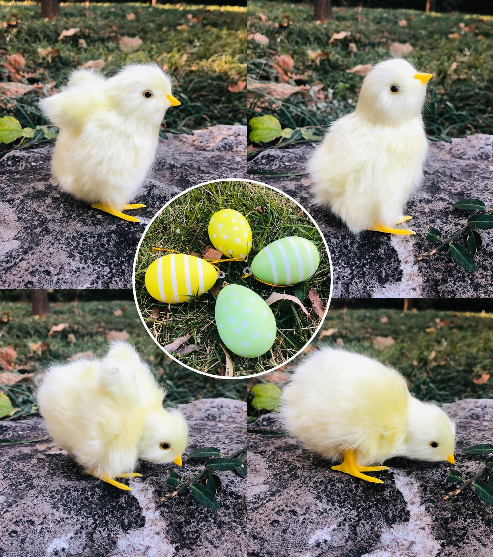 8 Pcs Chirping Spring Easter Chicks Decor Set 4 Pcs Fluffy Realistic ...