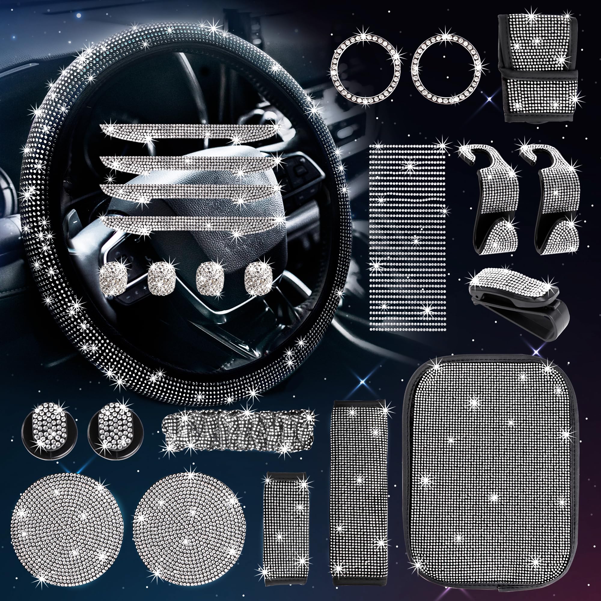 Amazon.com: Zeinlenx 25 Pack Bling Car Accessories Set, Rhinestone Car ...