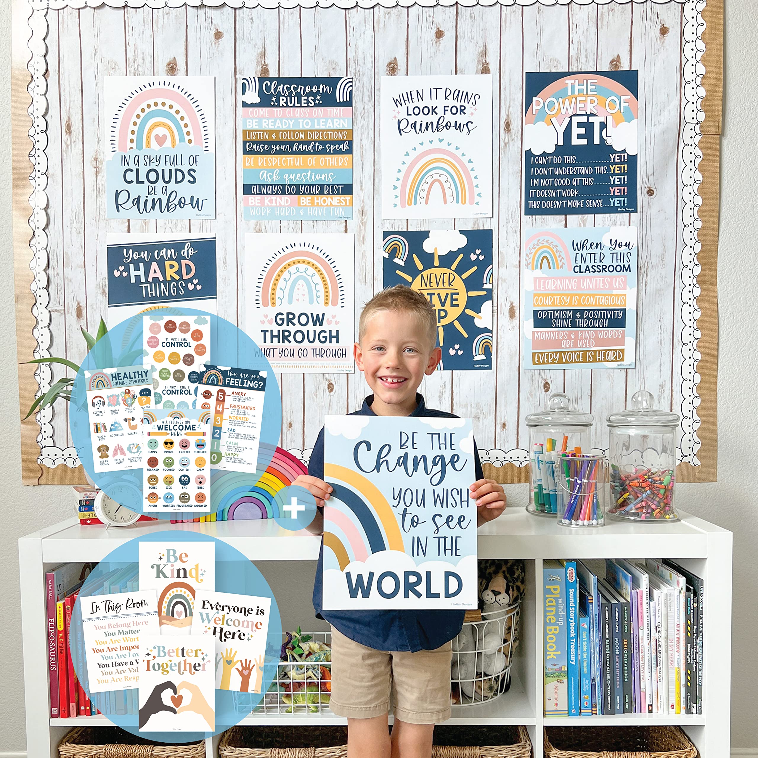 Amazon.com: Hadley Designs 9 Boho Rainbow Classroom Decor-Welcome Sign ...