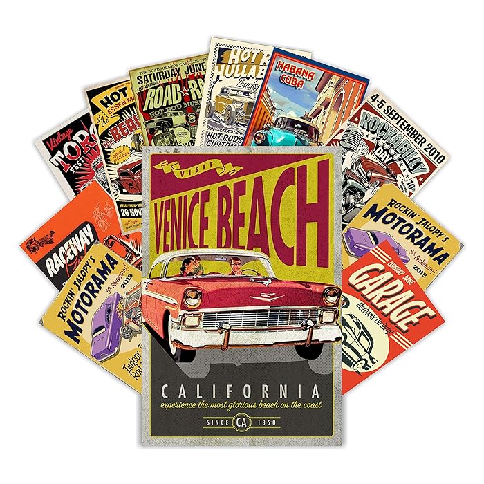 Buy HK Studio Vintage Car Posters Decal - Bigger Size than Wall Collage ...