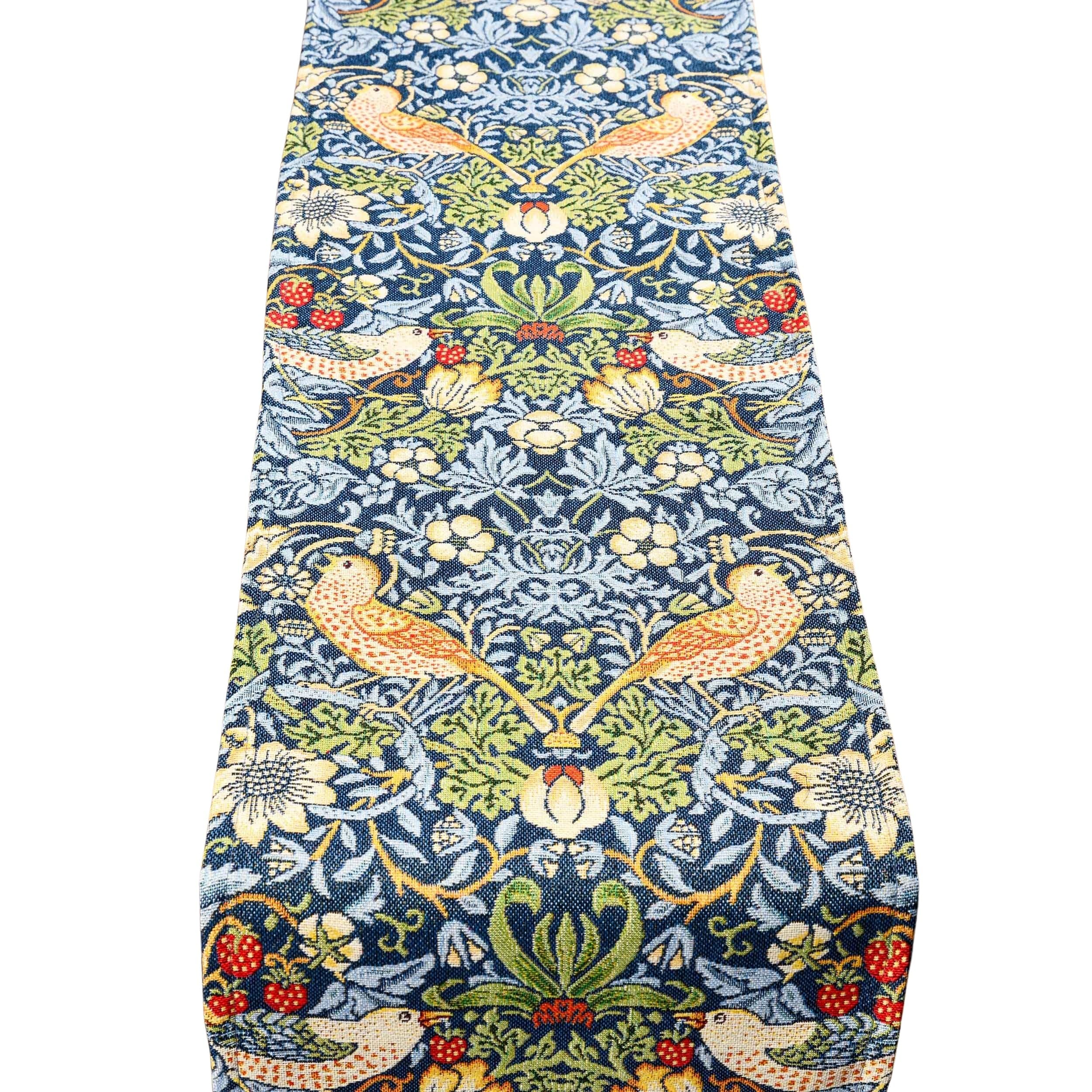 William Morris Strawberry Thief Tapestry Table Runner in Marine Blue ...