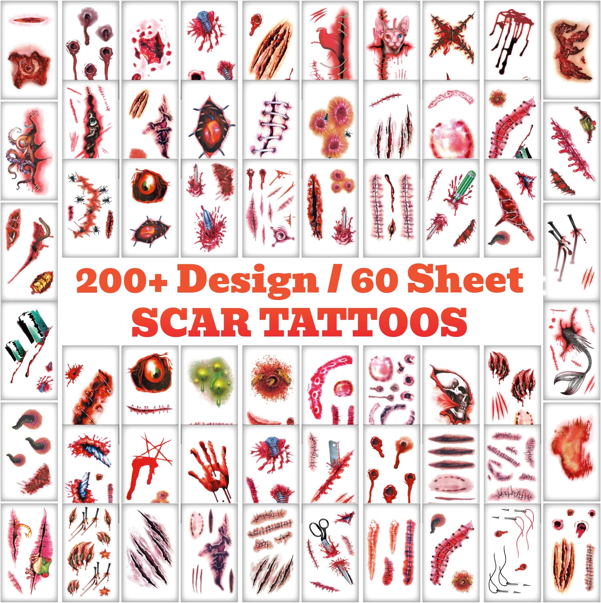 Amazon.com : 60 SHEET Halloween Scar Tattoos, 60 Sheet Halloween Zombie ...