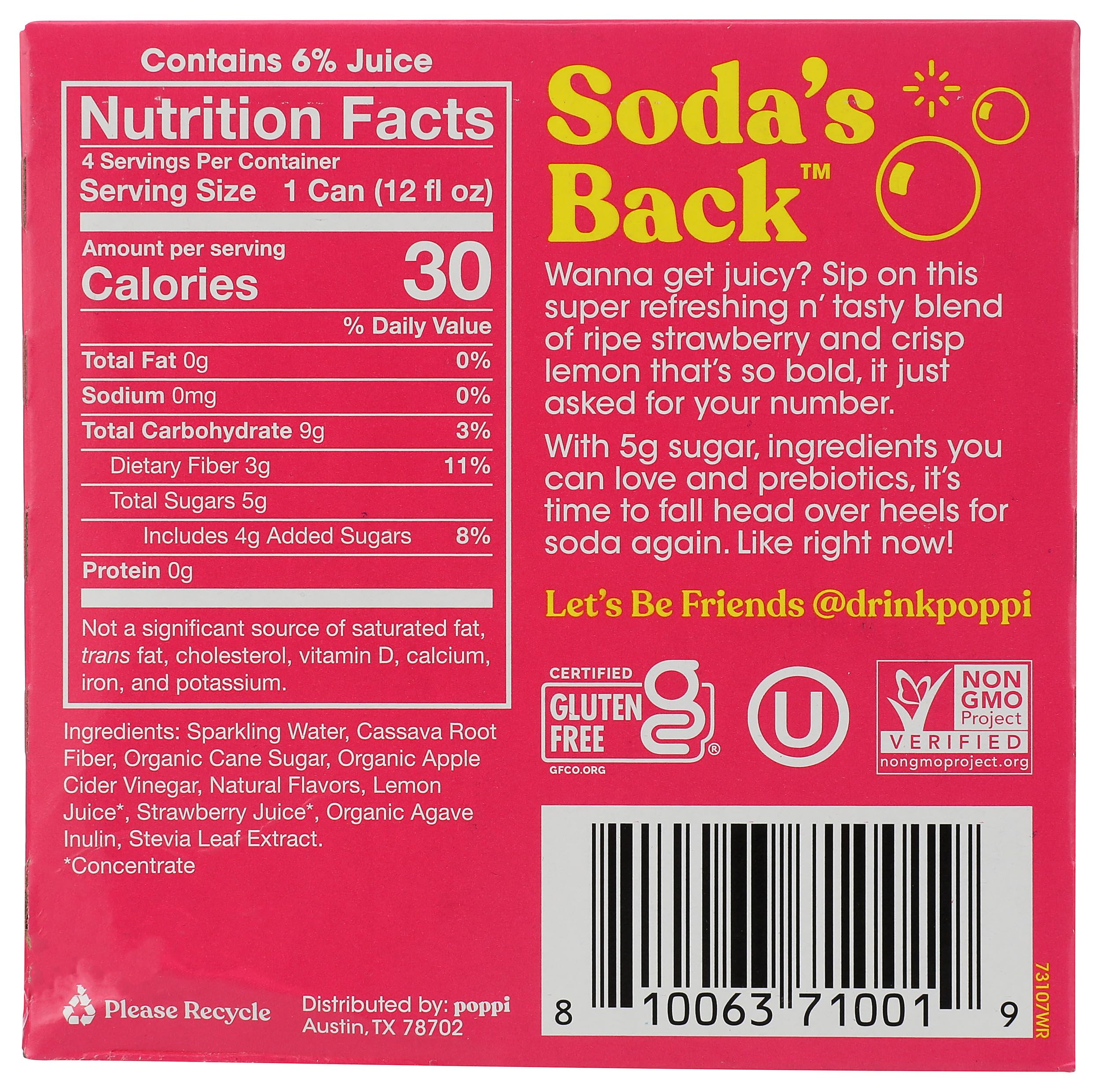 Snapklik.com : Poppi Strawberry Lemon Prebiotic Soda 4 Pack