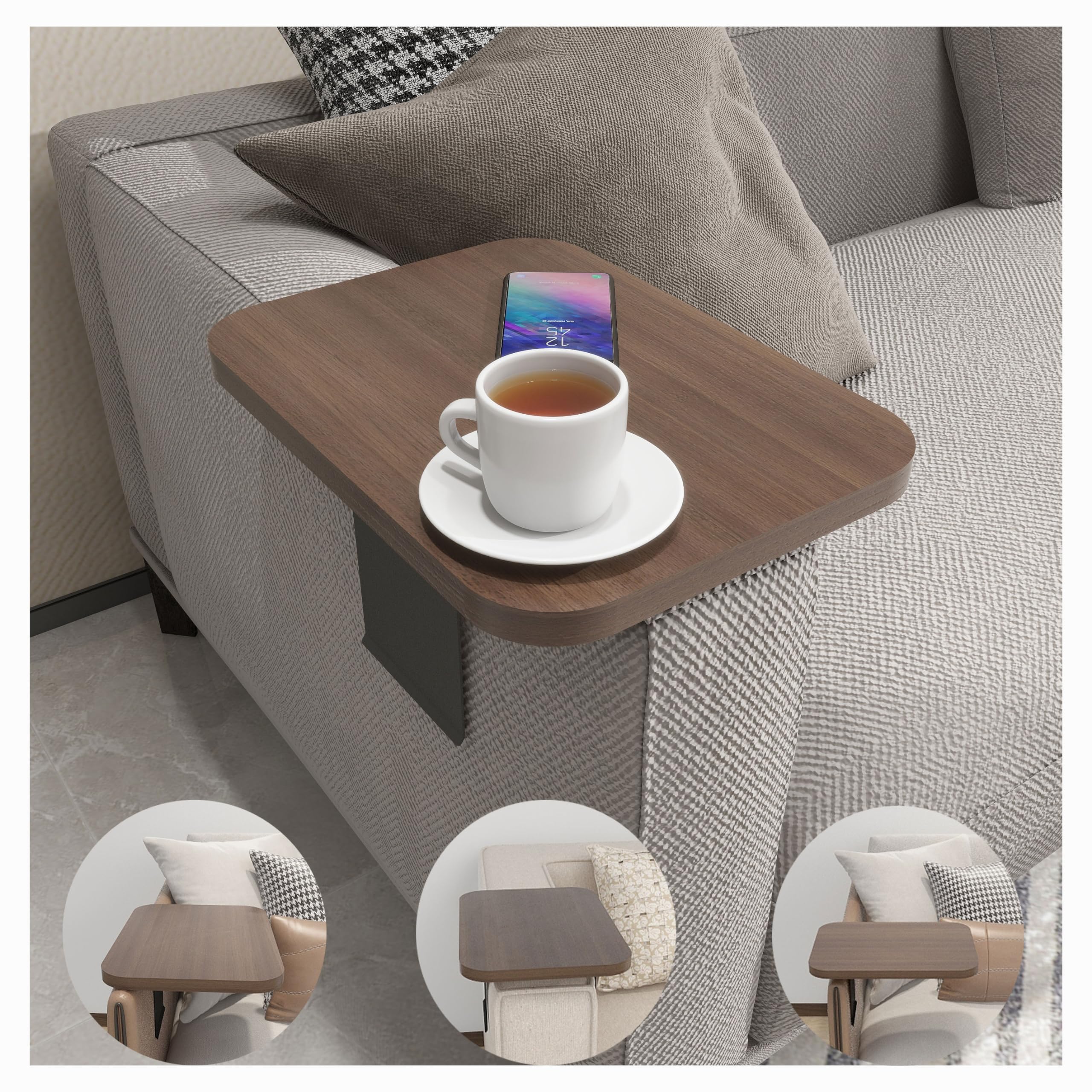 JANHOLOHANG Stable Couch Arm Table Tray，Adjustable Width Clip-On Sofa ...