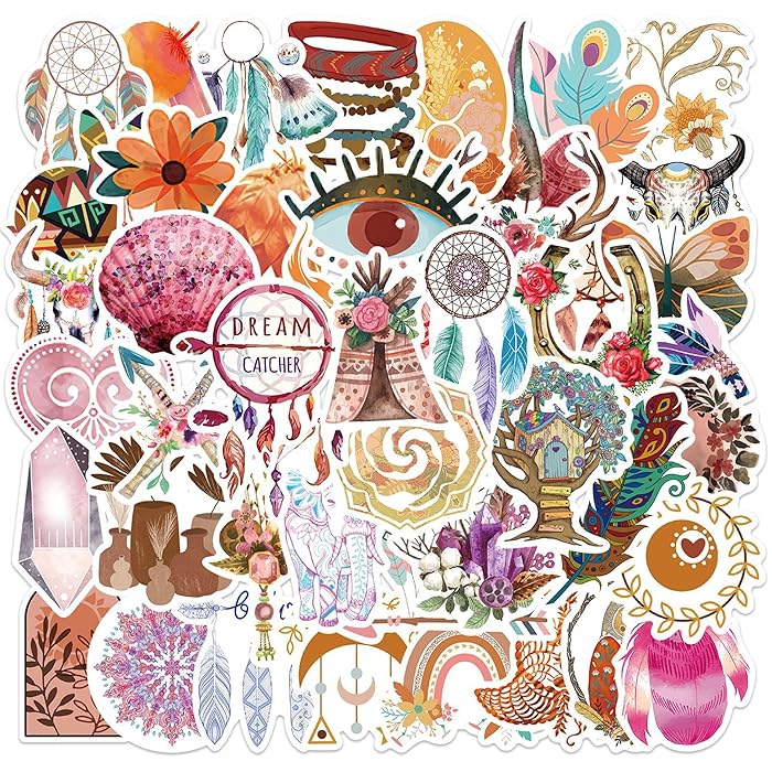 Buy Boho Stickers Pack, Bohemian Style Stickers for Hydro Flask, Laptop ...