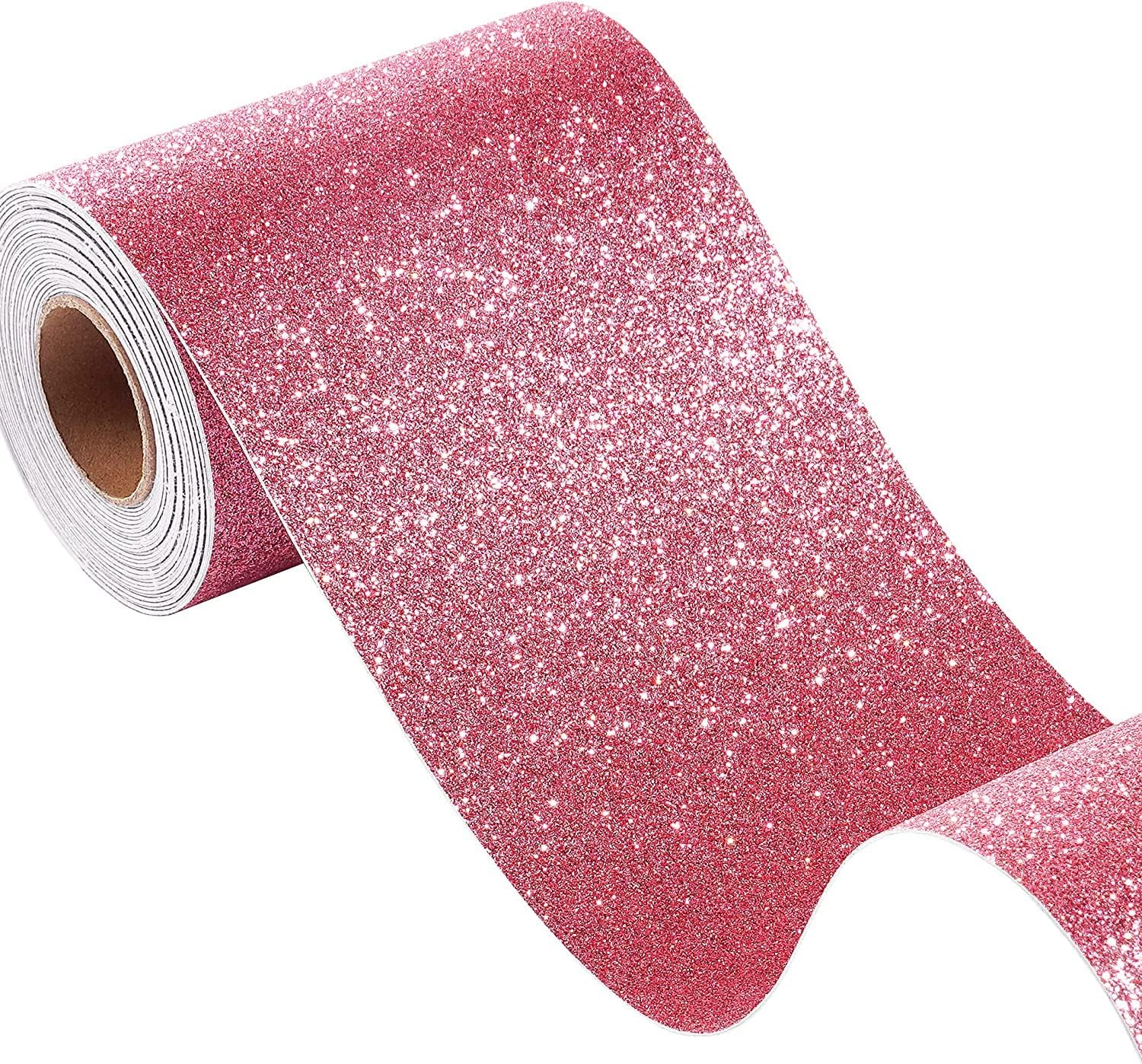 FunStick 3.9"x472" Dark Pink Glitter Border Wallpaper Peel and Stick ...