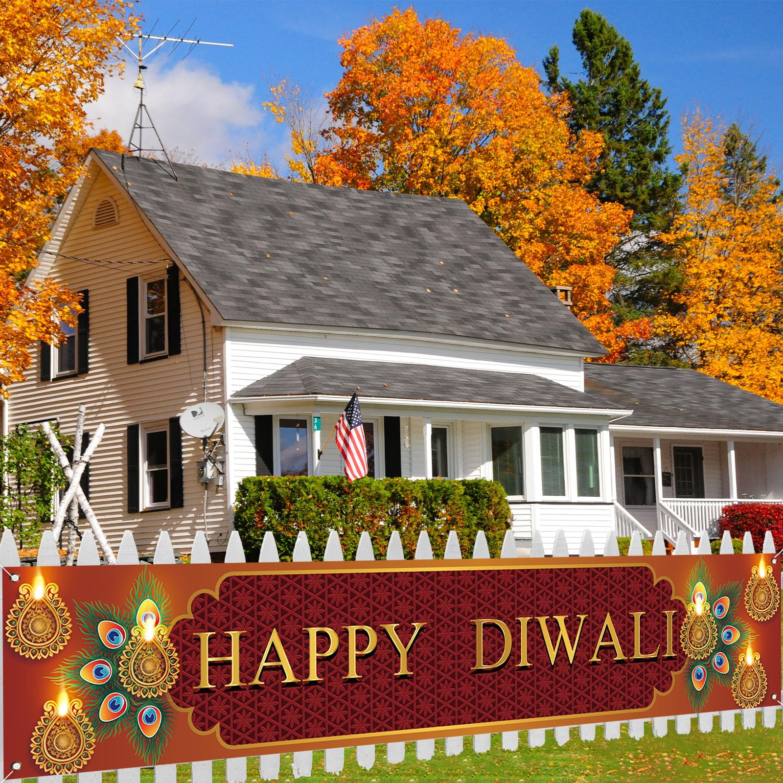 Amazon.com : Happy Diwali Banner for Fence Yard Lawn Diwali Sign Indian ...