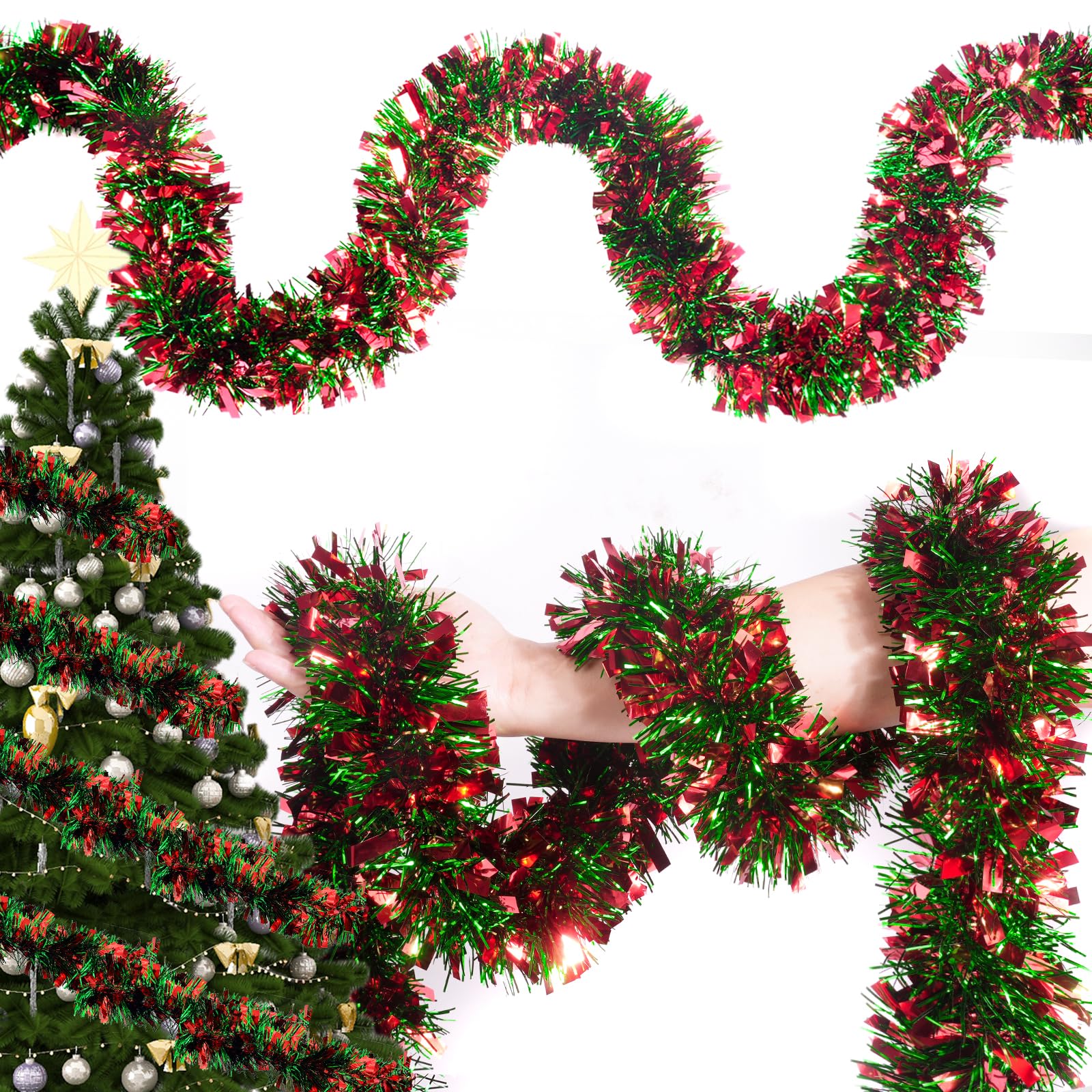 Amazon.com: 50FT Christmas Tinsel Garland,Colorful/Silvery Shiny ...
