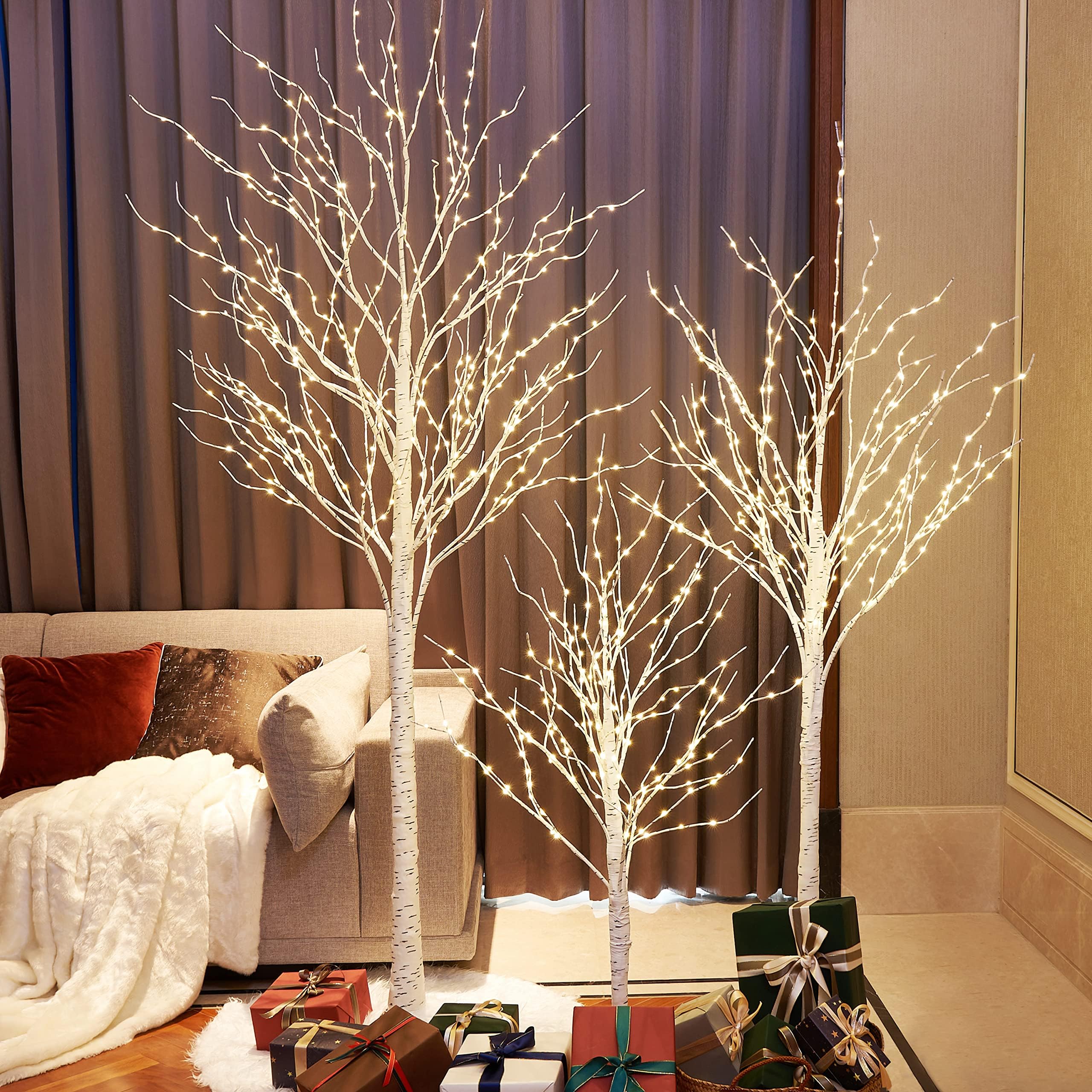 Amazon.com : Tybeeu Lighted Birch Tree Set 4ft, 6ft and 8ft with Warm ...
