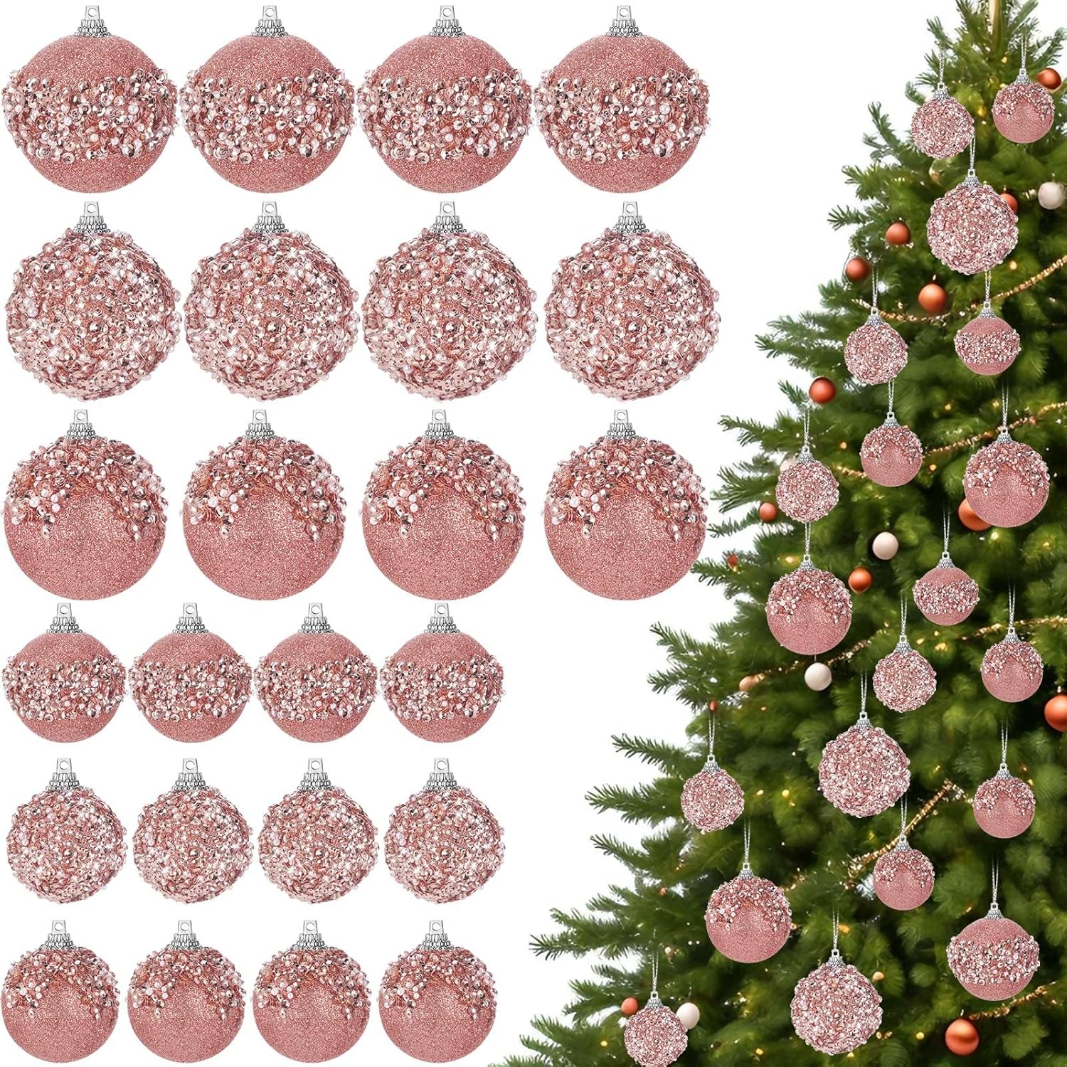 Amazon.com: Poen 24 Pcs Glitter Christmas Ball Ornaments Set Christmas ...