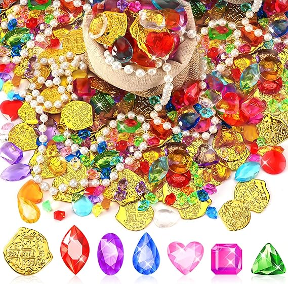Amazon.com: MARFOREVER Pool Toys Pirate Treasure Gems and Gold Coins ...