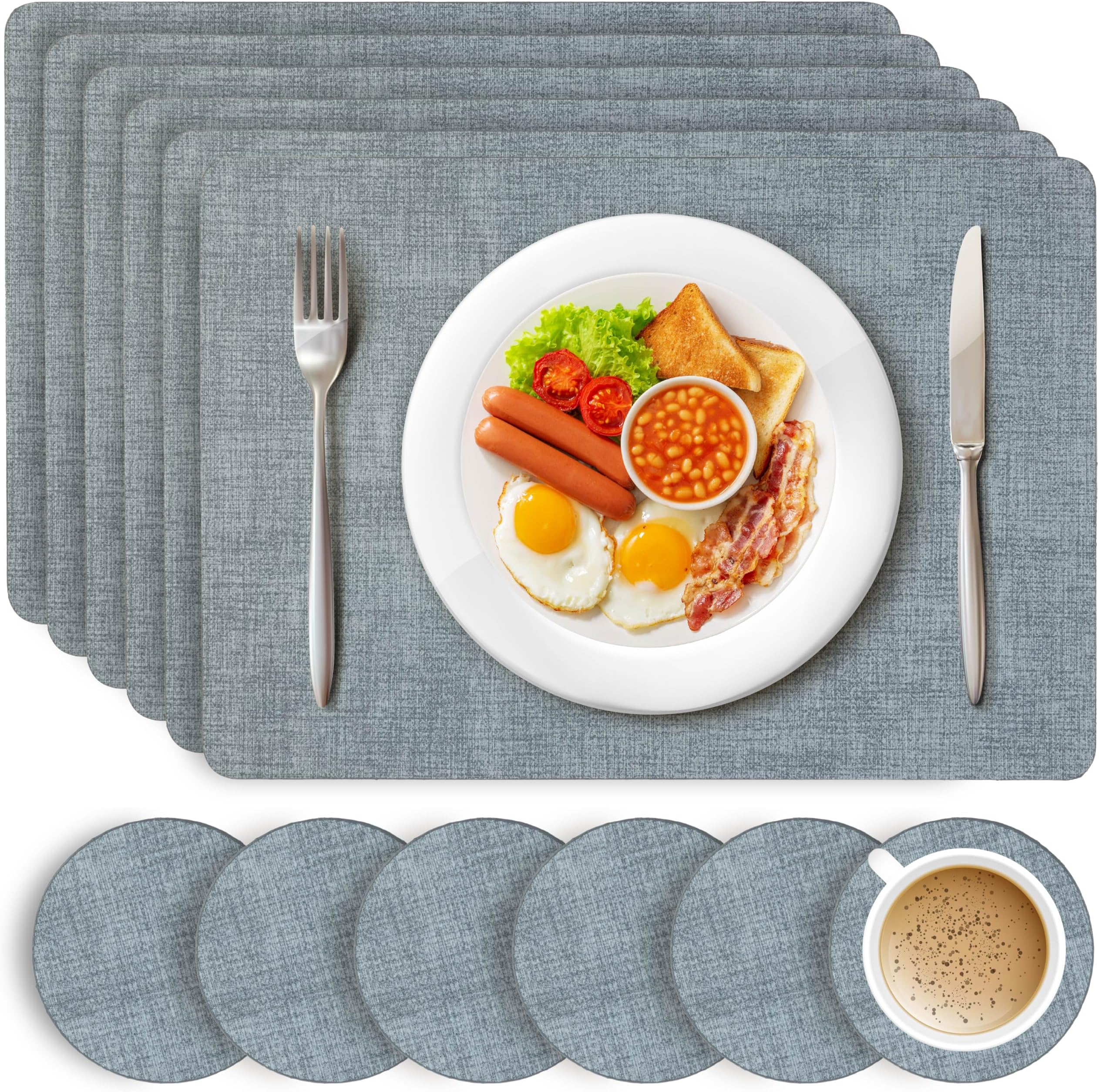HEFTMAN Beige Placemats and Coasters - Set of 6 Large PU Leather ...