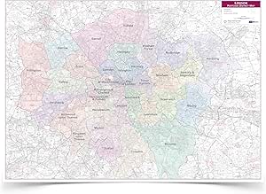 London Postcode District with Authority Boroughs Wall Map (within M25 ...