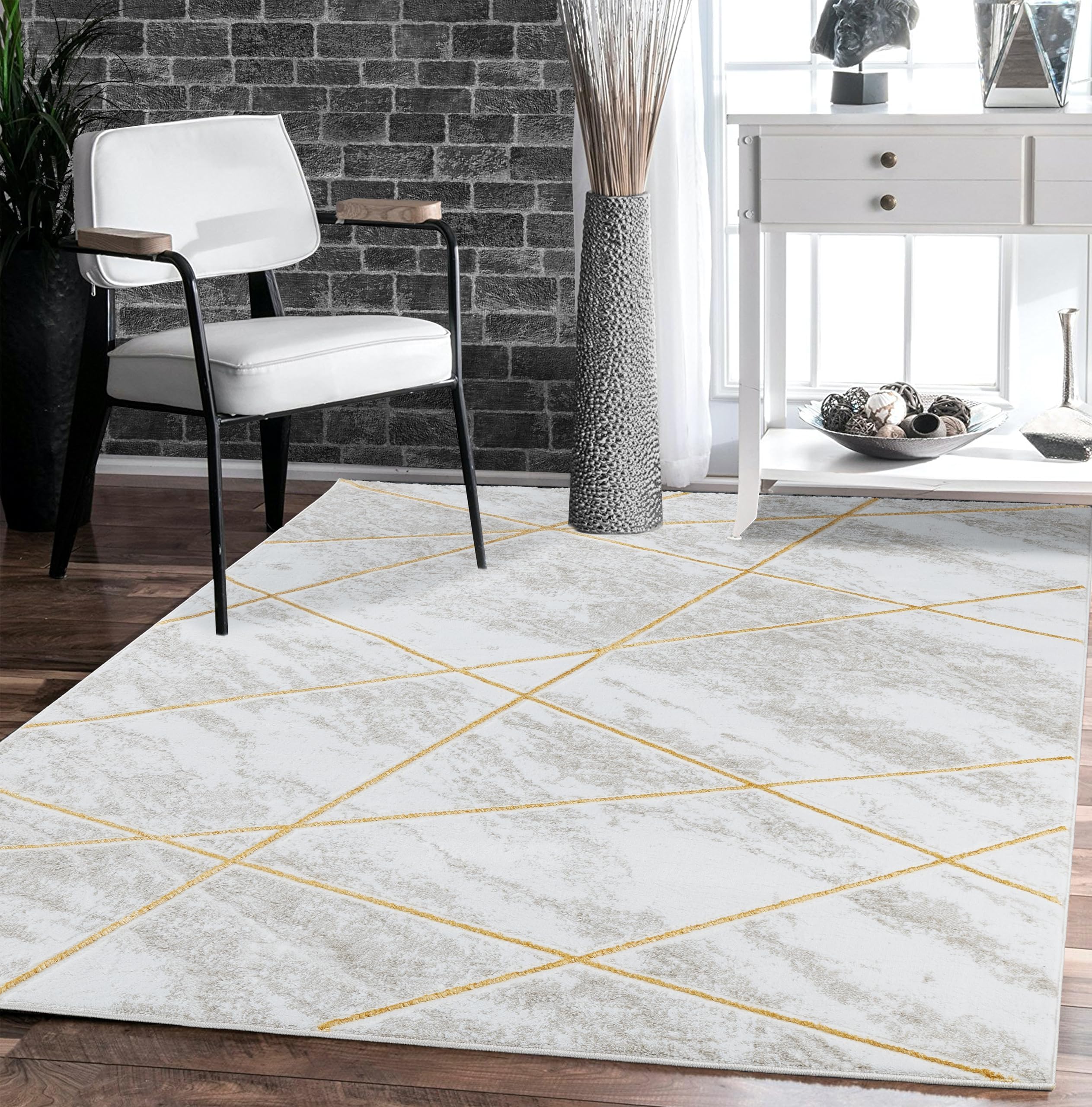 Amazon.com: GLORY RUGS Area Rugs Marble 8x10 Cream Gold Carpet Modern ...