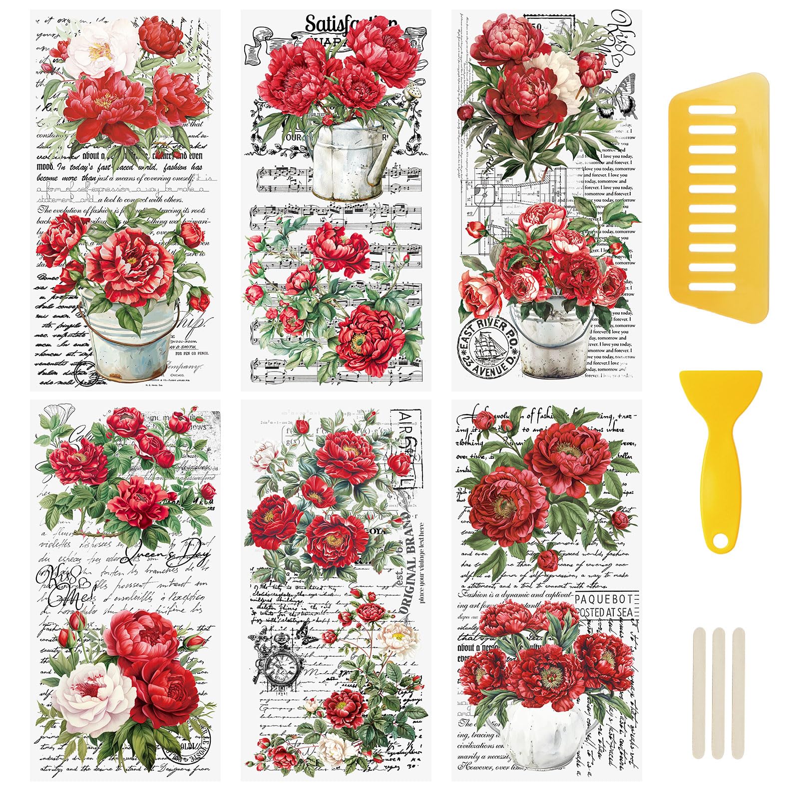 Amazon.com: WANDIC 6 Sheets Red Flower Rub On Transfer Sticker, Vintage ...